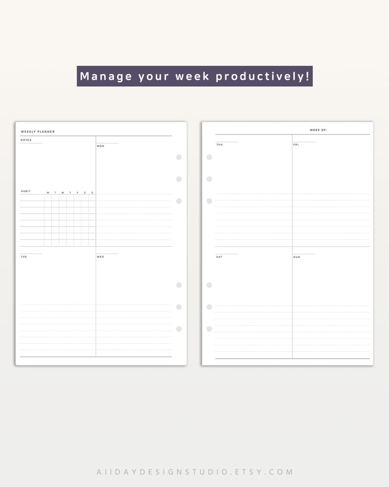 Weekly Planner A5 Size Printable, Weekly Template, Weekly Planner ...