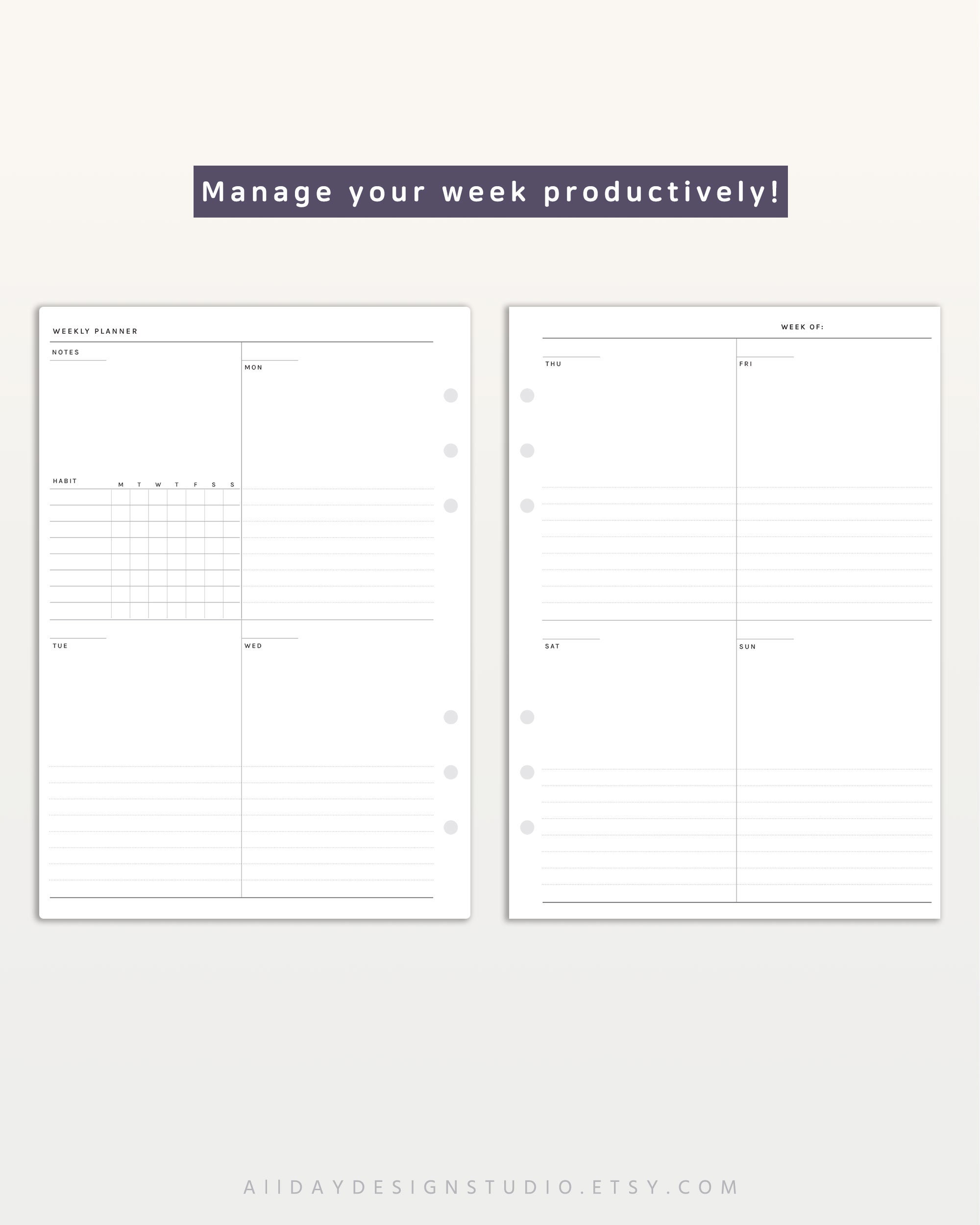 Weekly Planner A5 Size Printable, Weekly Template, Weekly Planner ...