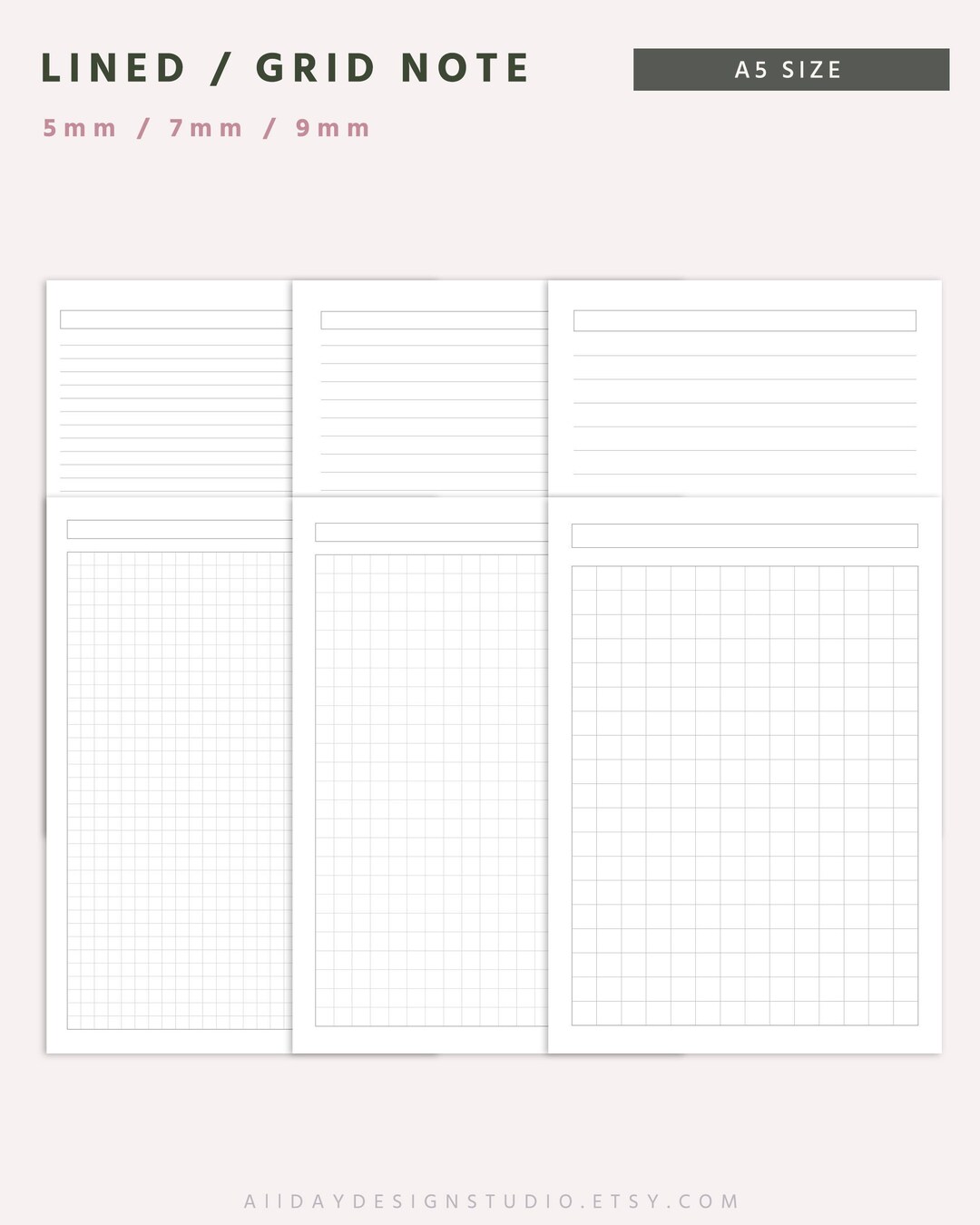 A5 Size Printable Lined Note Template, Grid Note Paper, Study Note ...