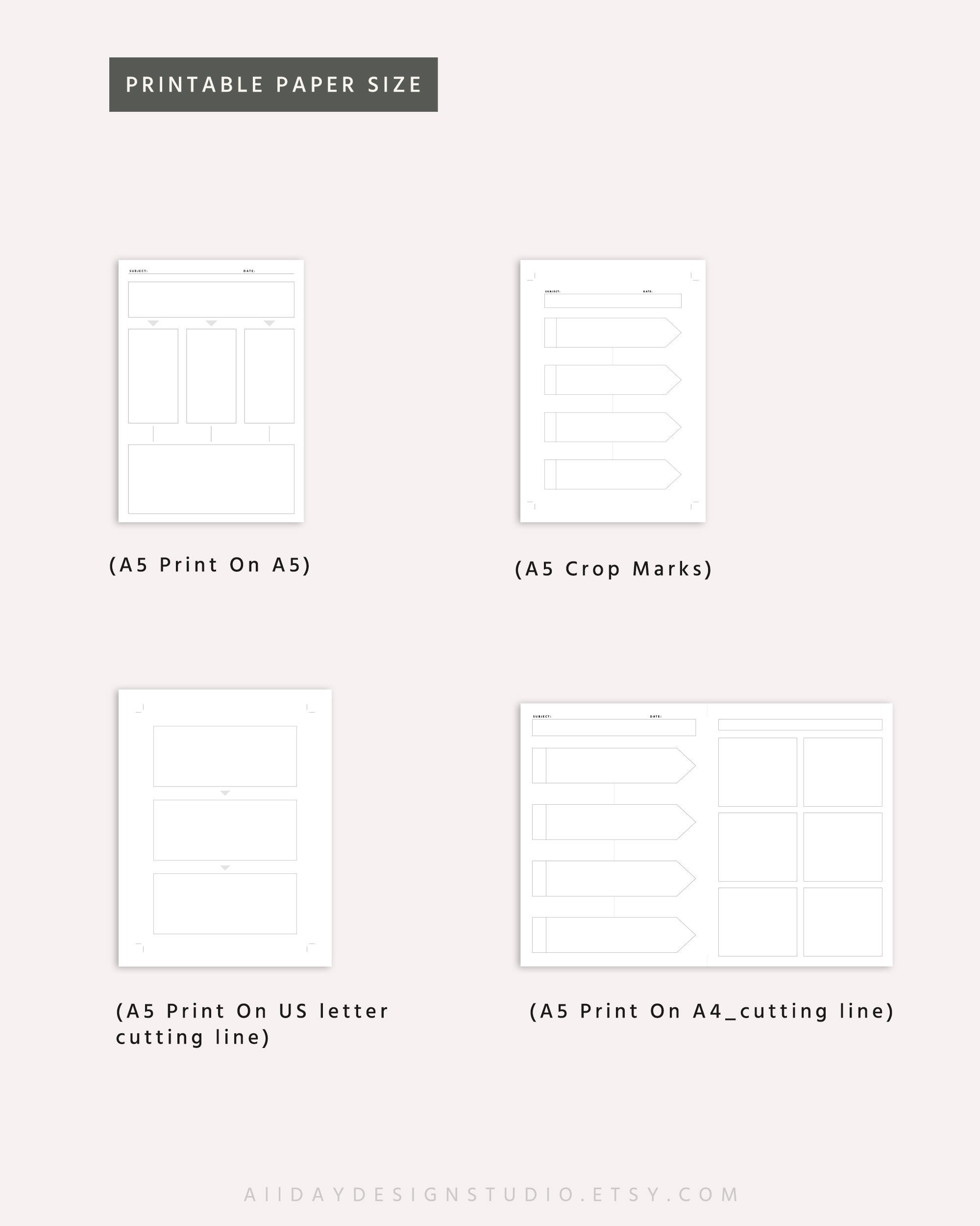 A5 Lecture Notes Template, Concept Chart Note, Lined, Grid Note ...