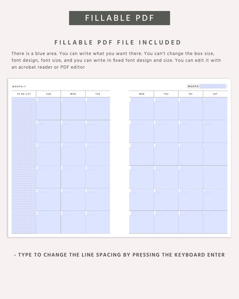 A5 A4 Undated Monthly Simple Planner, Monday Sunday Start, Blank ...