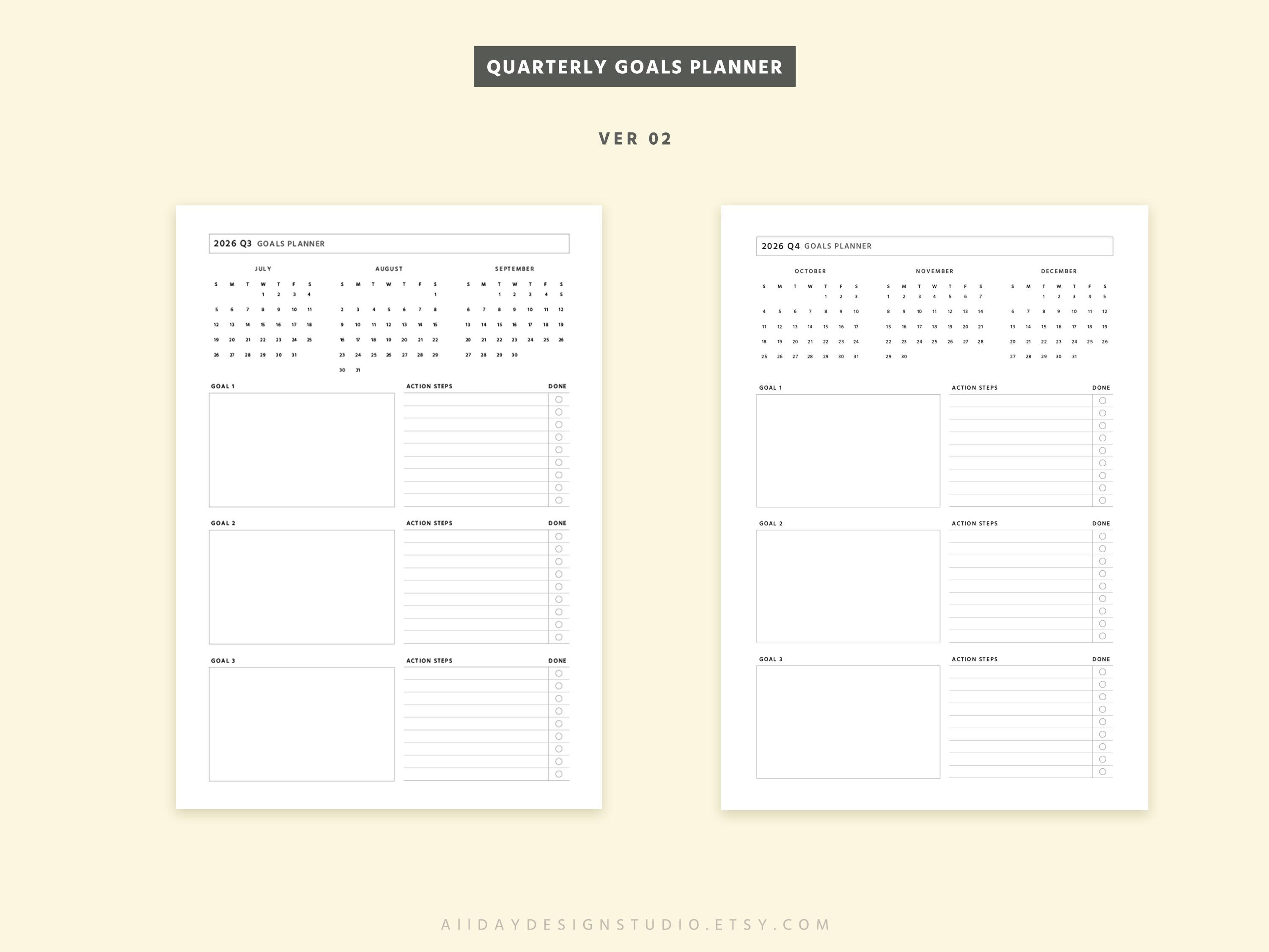 2026 Quarterly Goals Planner Printable 90 Day Goal Setting Action ...