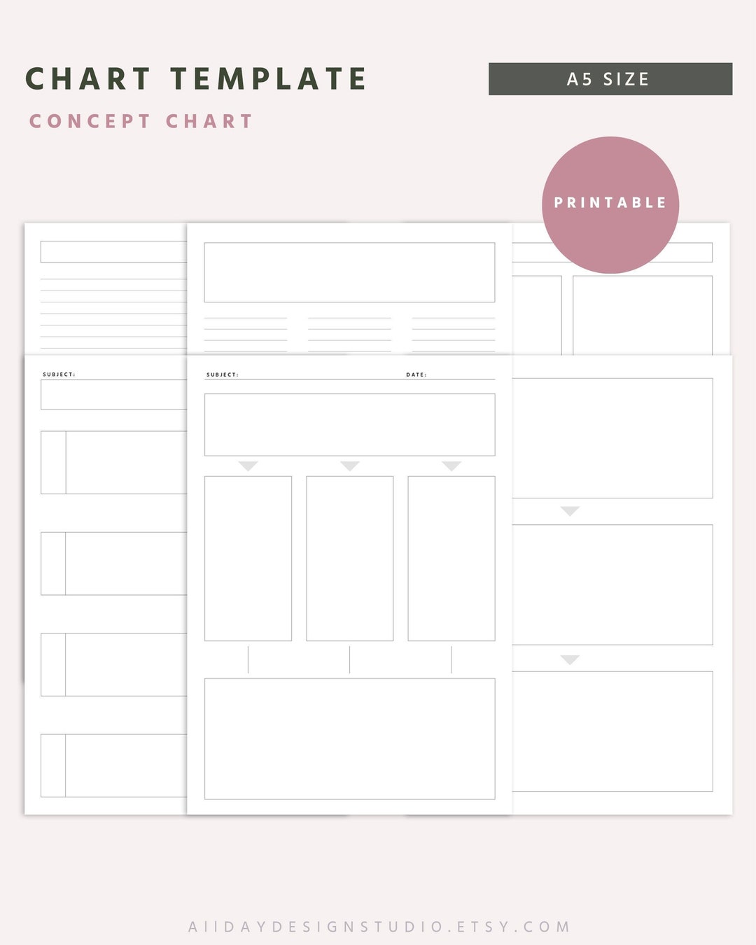 A5 Lecture Notes Template, Concept Chart Note, Lined, Grid Note ...