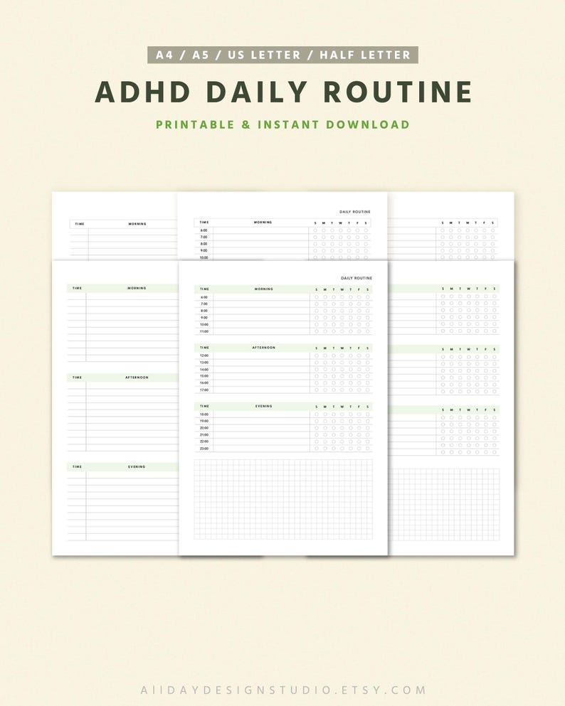 ADHD Printable Daily Routine Planner, Habit Tracker, Simple Focus ...