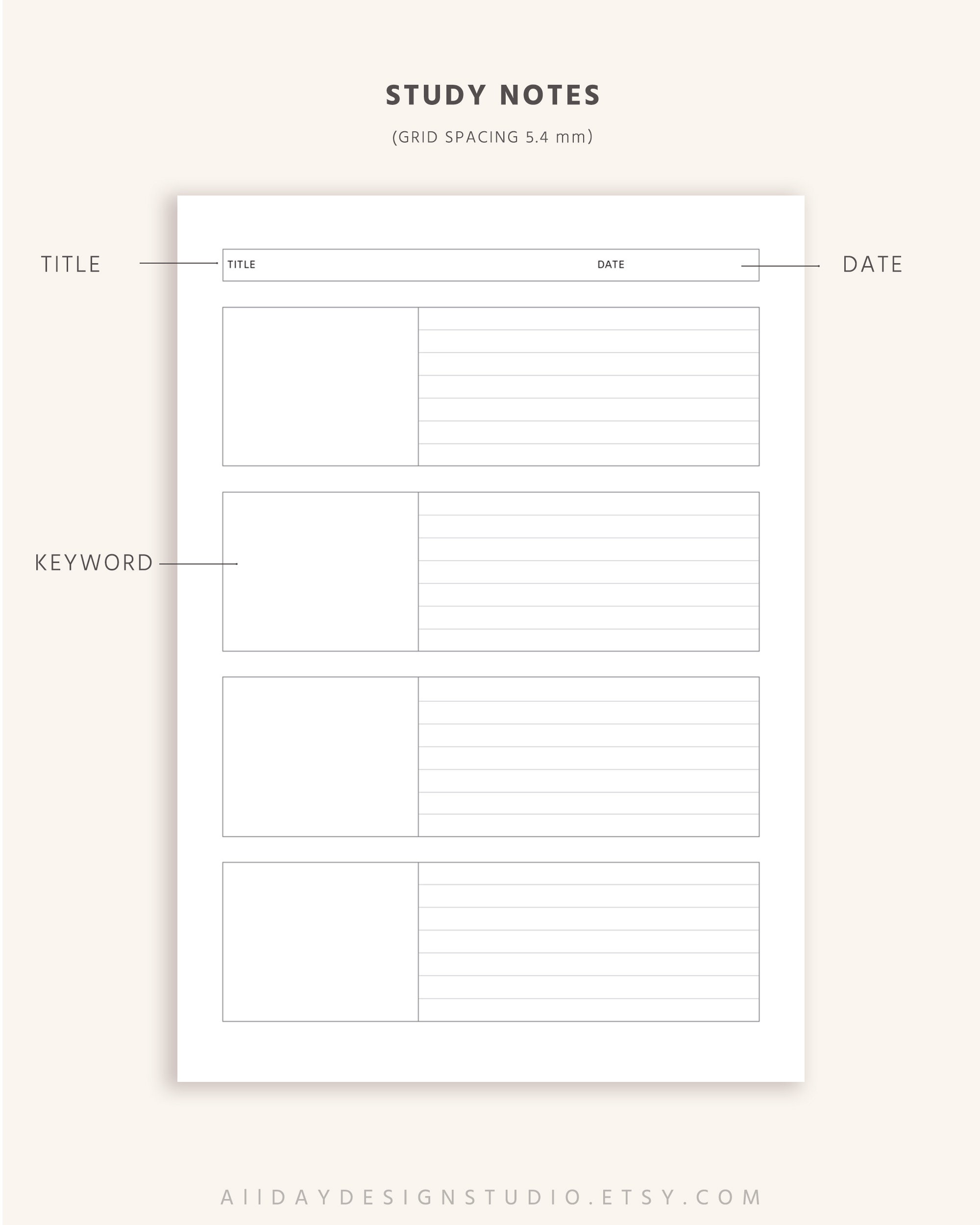 A5 Printable Study Note Study Planner Graph Paper Cornell | Etsy