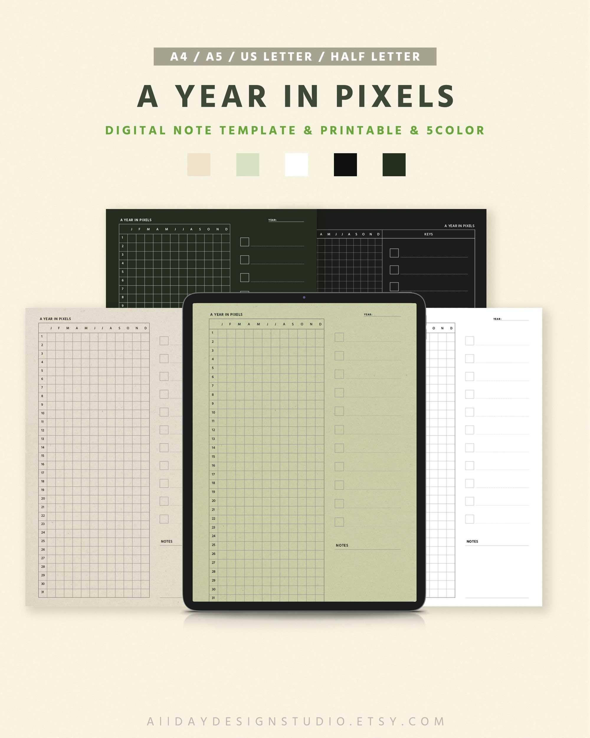 A Year in Pixels Mood Tracker, Digital & Printable Emotion Journal ...