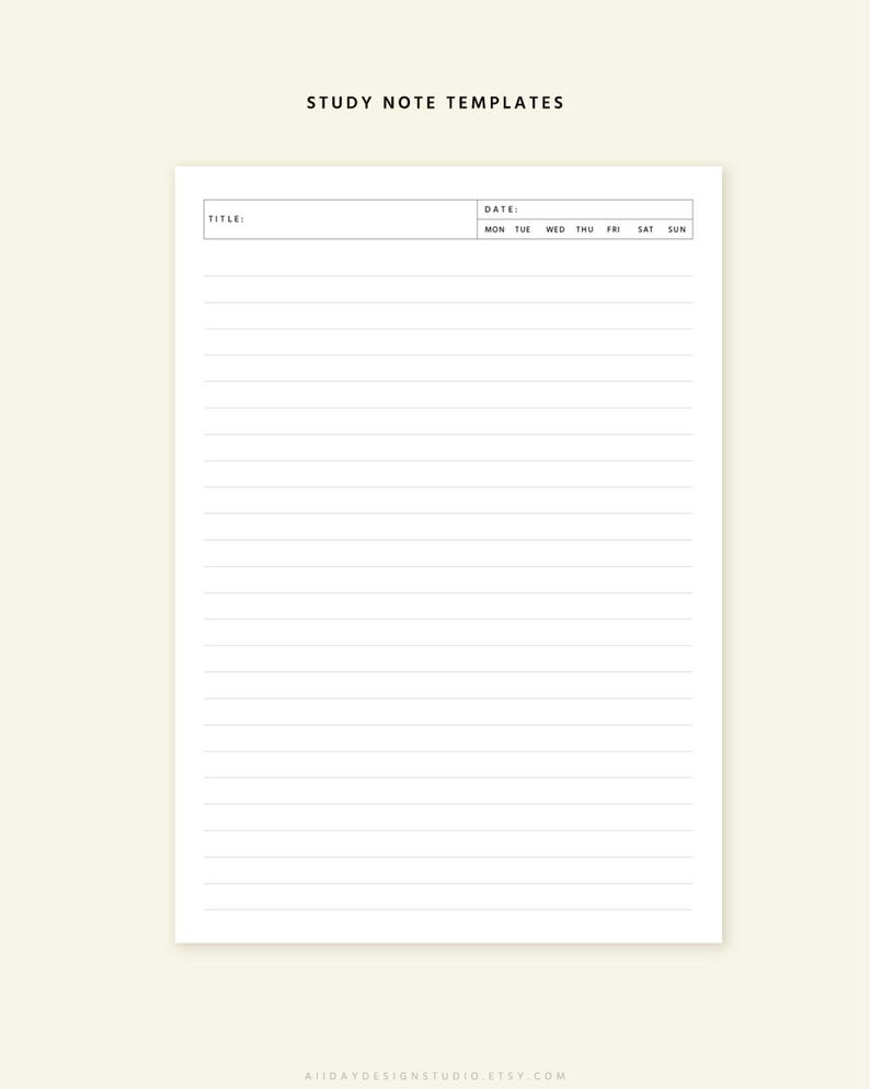 Printable Study Note Template: A4, A5, US Letter (PDF) - Etsy