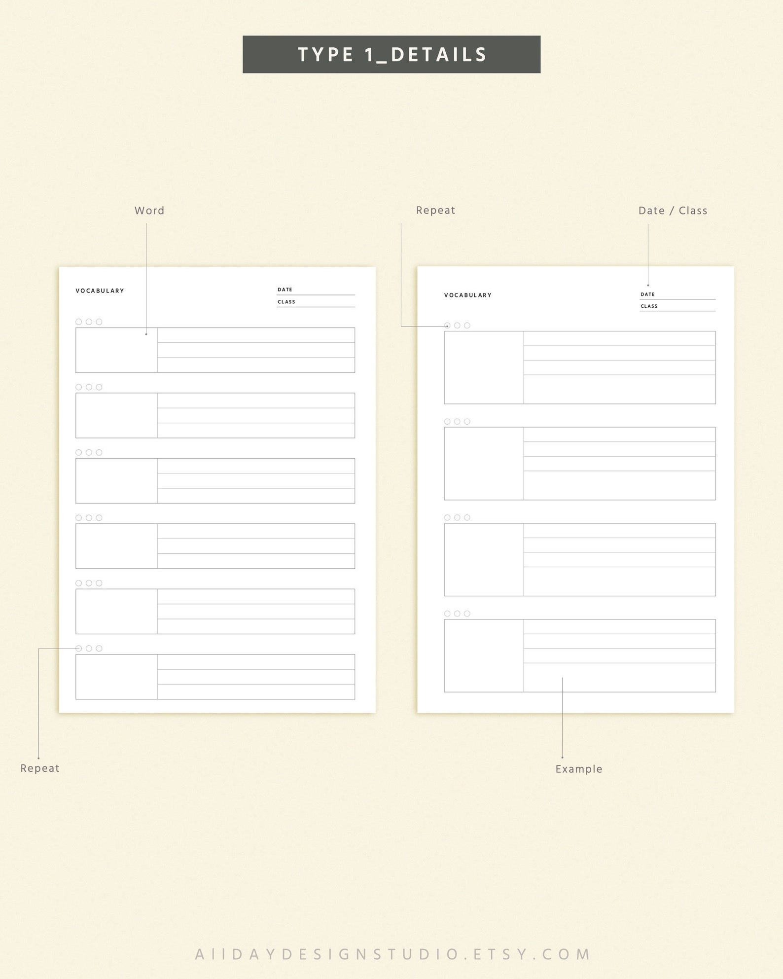 Minimal Vocabulary List, Vocabulary Note Printable Planner, Vocabulary ...