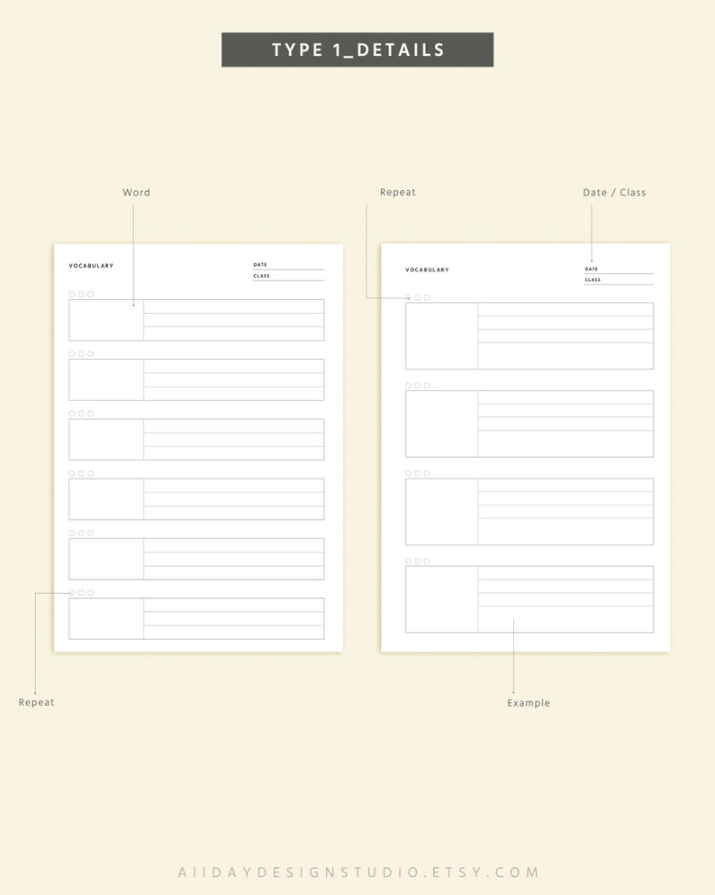 Minimal Vocabulary List, Vocabulary Note Printable Planner, Vocabulary ...