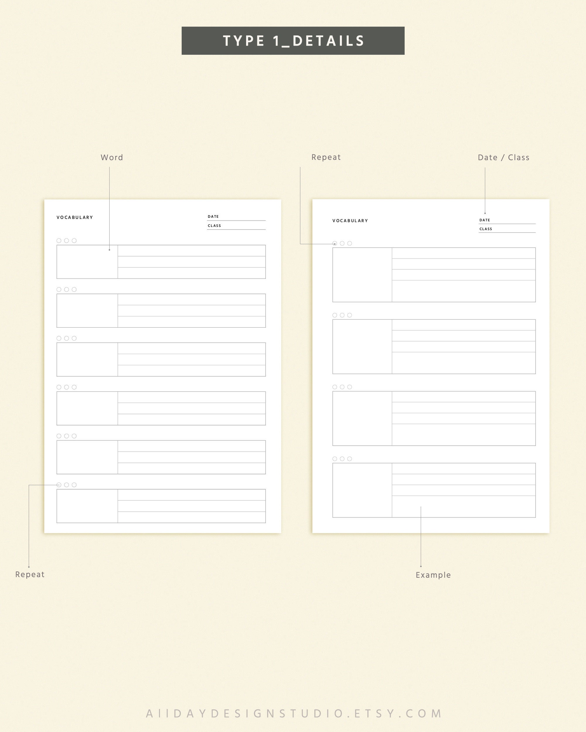 Minimal Vocabulary List, Vocabulary Note Printable Planner, Vocabulary ...