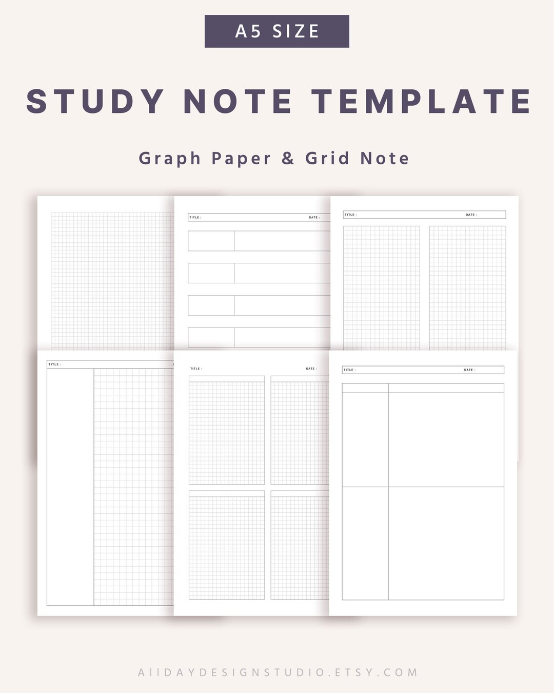 A5 Printable Lecture Note, Simple Study Note Taking Template, School ...