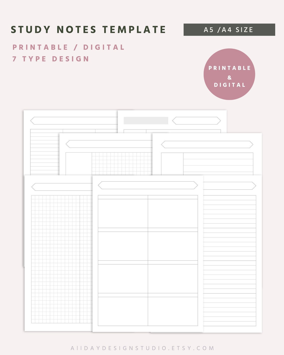A5, A4 Printable Study Note Template, Notes Taking, Study Note Paper ...