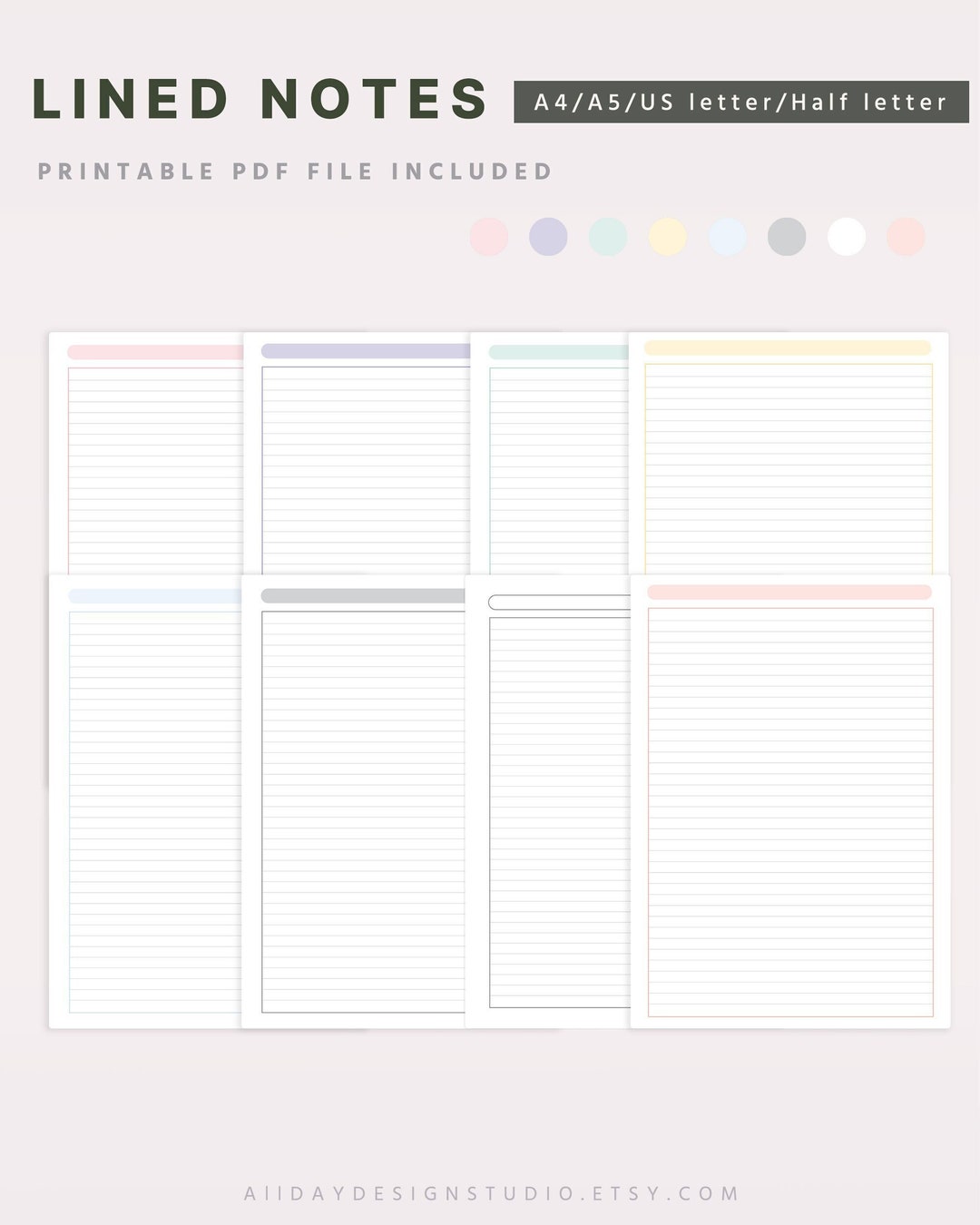 Lined Writing Paper, Lined Notes Printable, Study Note Template, Class ...