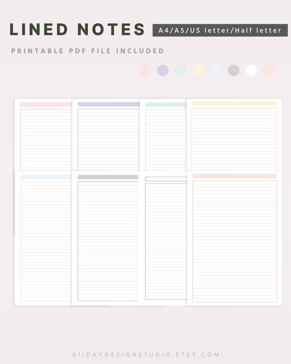 Lined Writing Paper Lined Notes Printable Study Note - Etsy