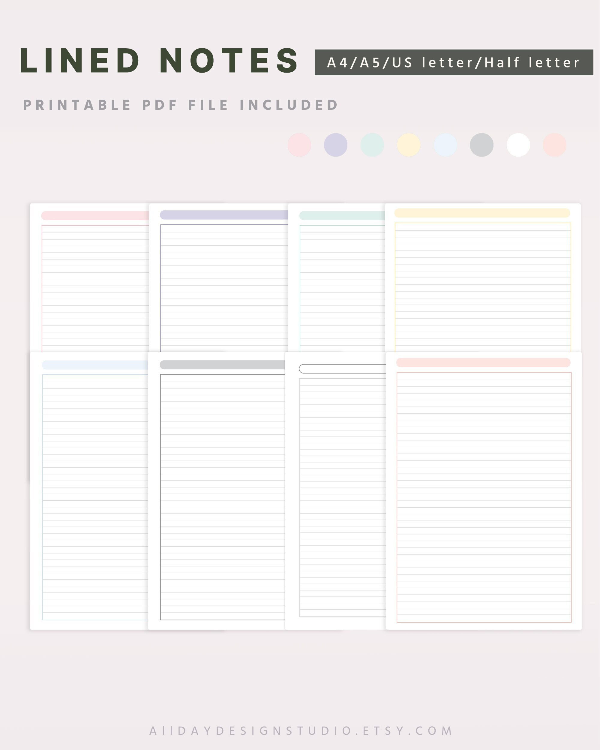 Paper A4,A5,US Letter Notes Planner Insert Notes Page Planner Printable ...