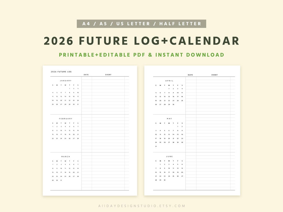 2026 Future Log Printable, Year at a Glance Planning, Minimalist Bullet ...
