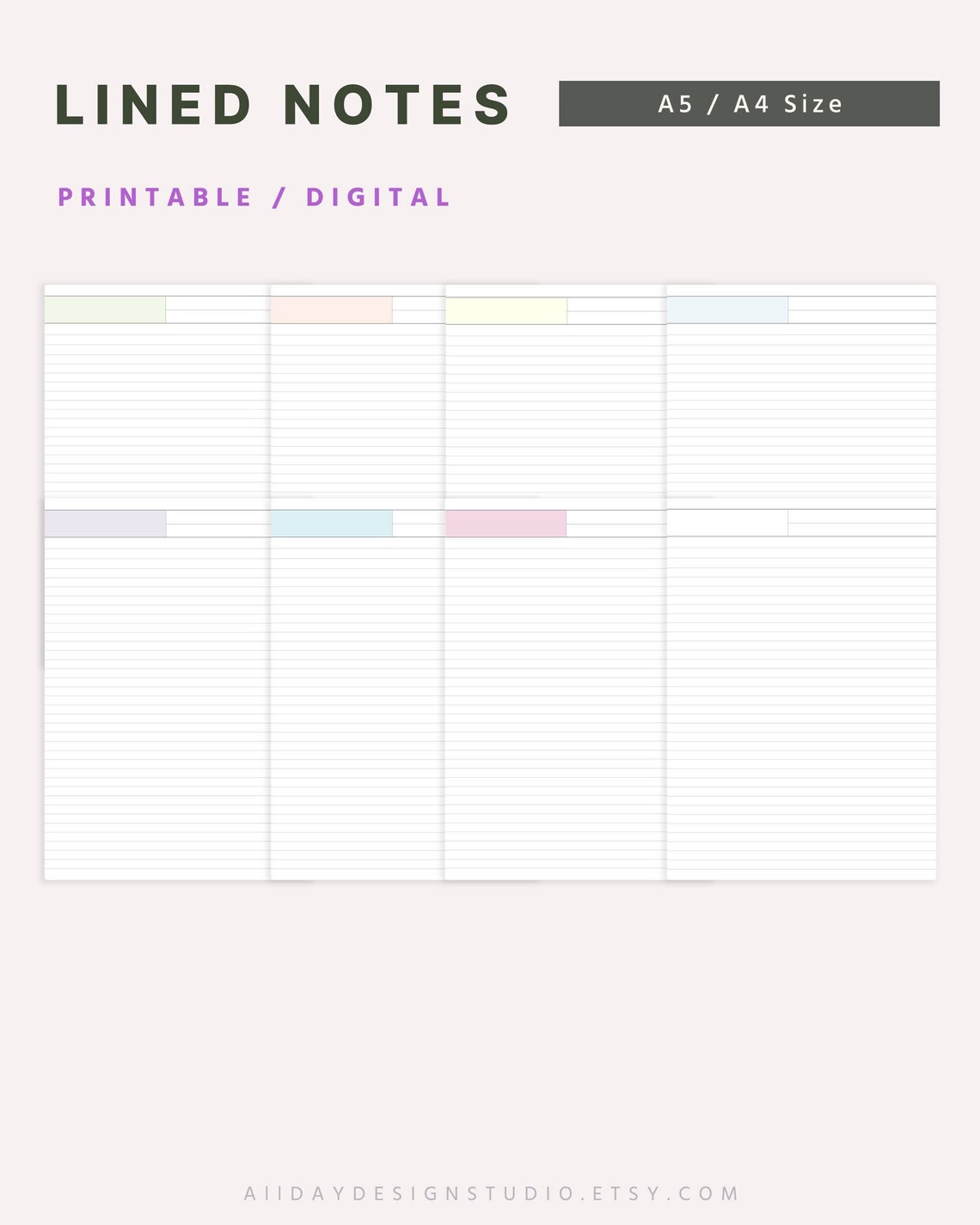 A5, A4 Printable Lined Study Notes Template, Goodnote Paper Template ...