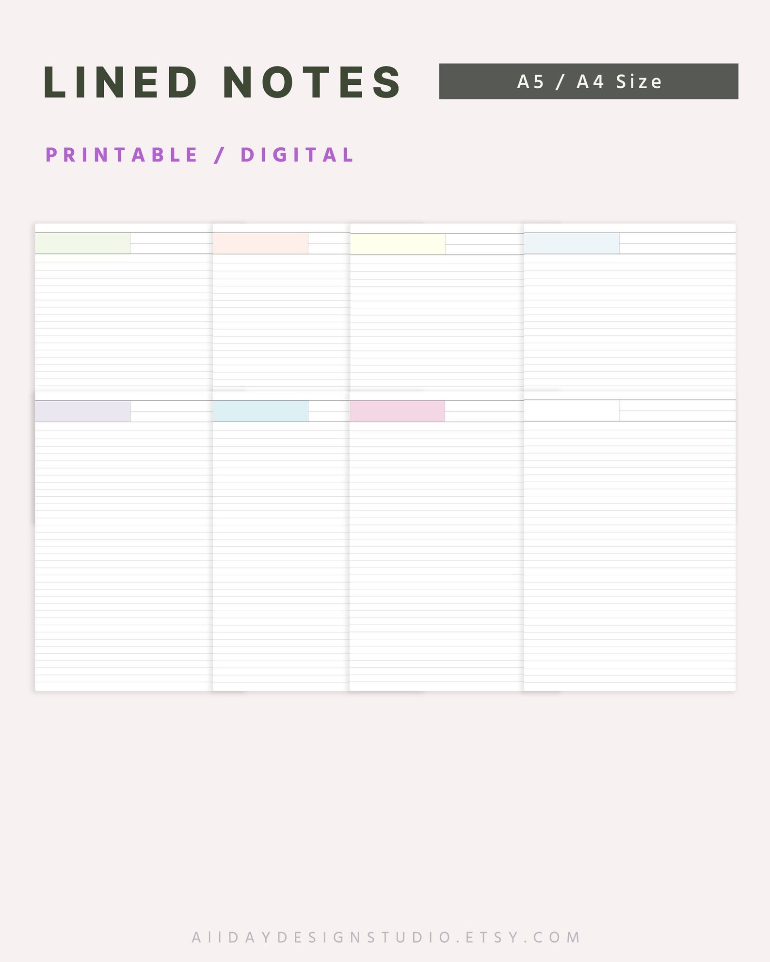 A5, A4 Printable Lined Study Notes Template, Goodnote Paper Template ...