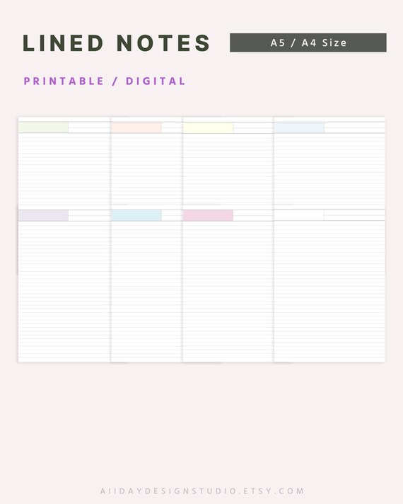 A5 A4 Printable Lined Study Notes Template Goodnote Paper - Etsy