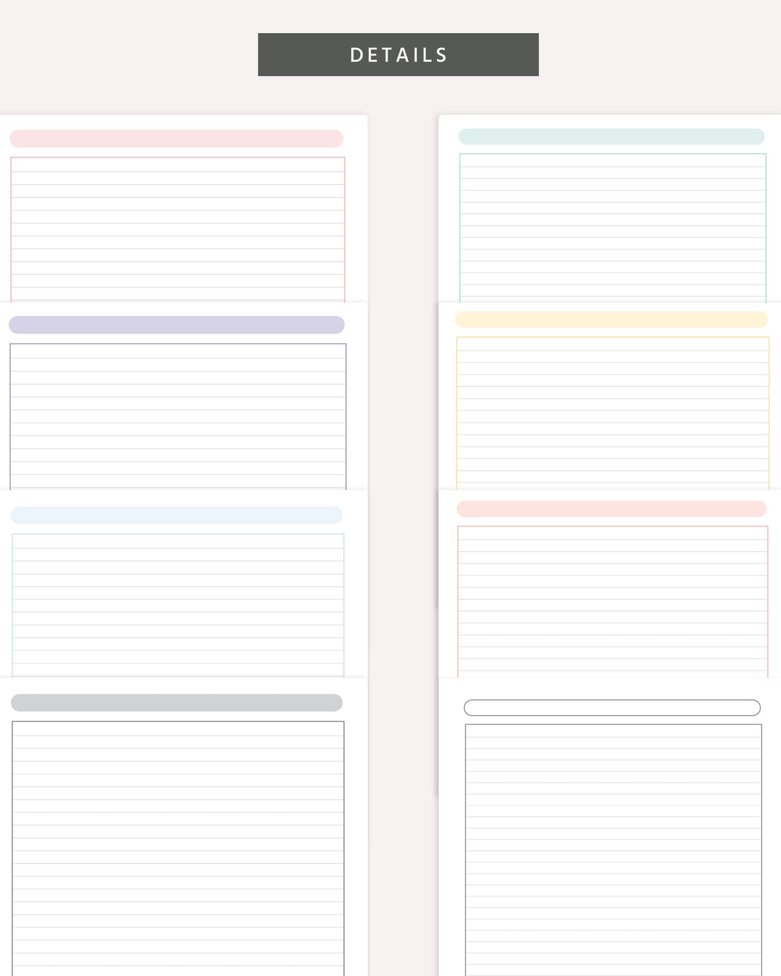 Lined Writing Paper, Lined Notes Printable, Study Note Template, Class ...