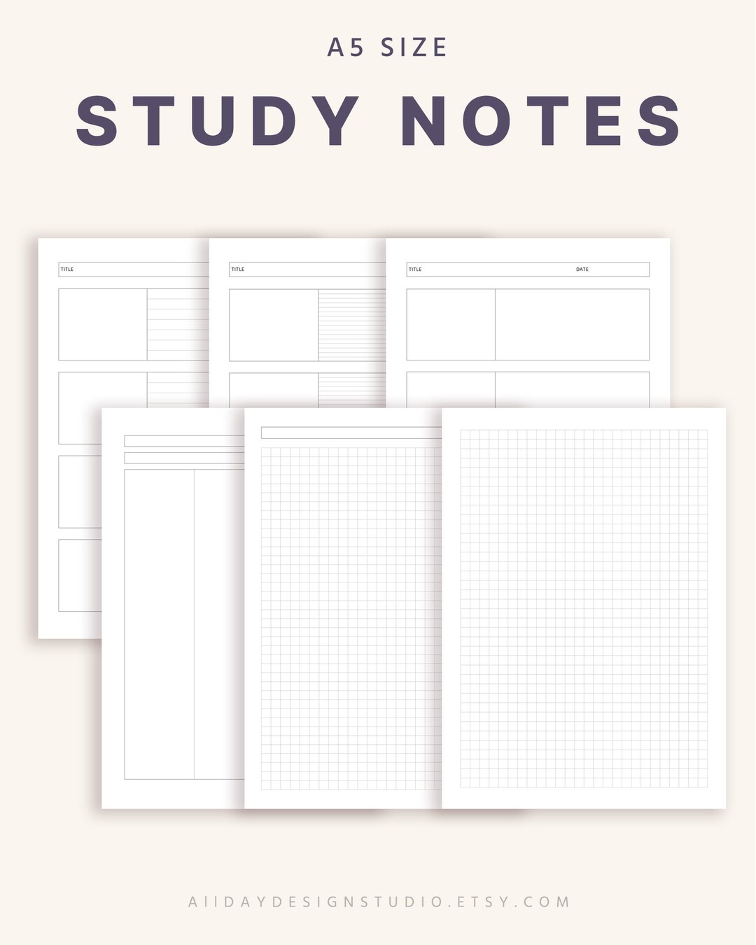 A5 Printable Study Note, Study Planner, Graph Paper, Cornell Note ...
