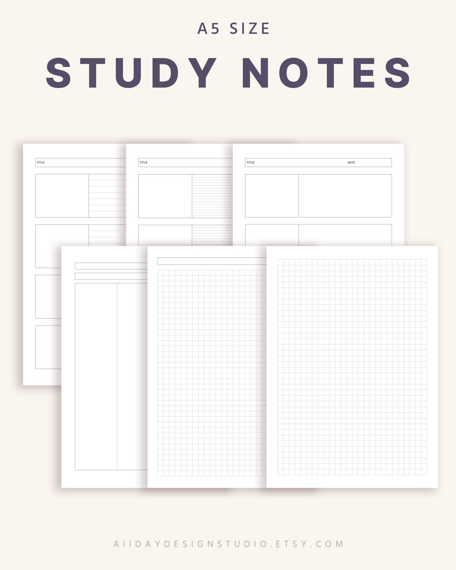 A5 Printable Study Note, Study Planner, Graph Paper, Cornell Note ...