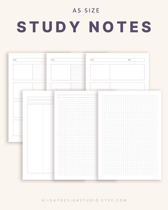 A5 Printable Study Note Study Planner Graph Paper Cornell | Etsy