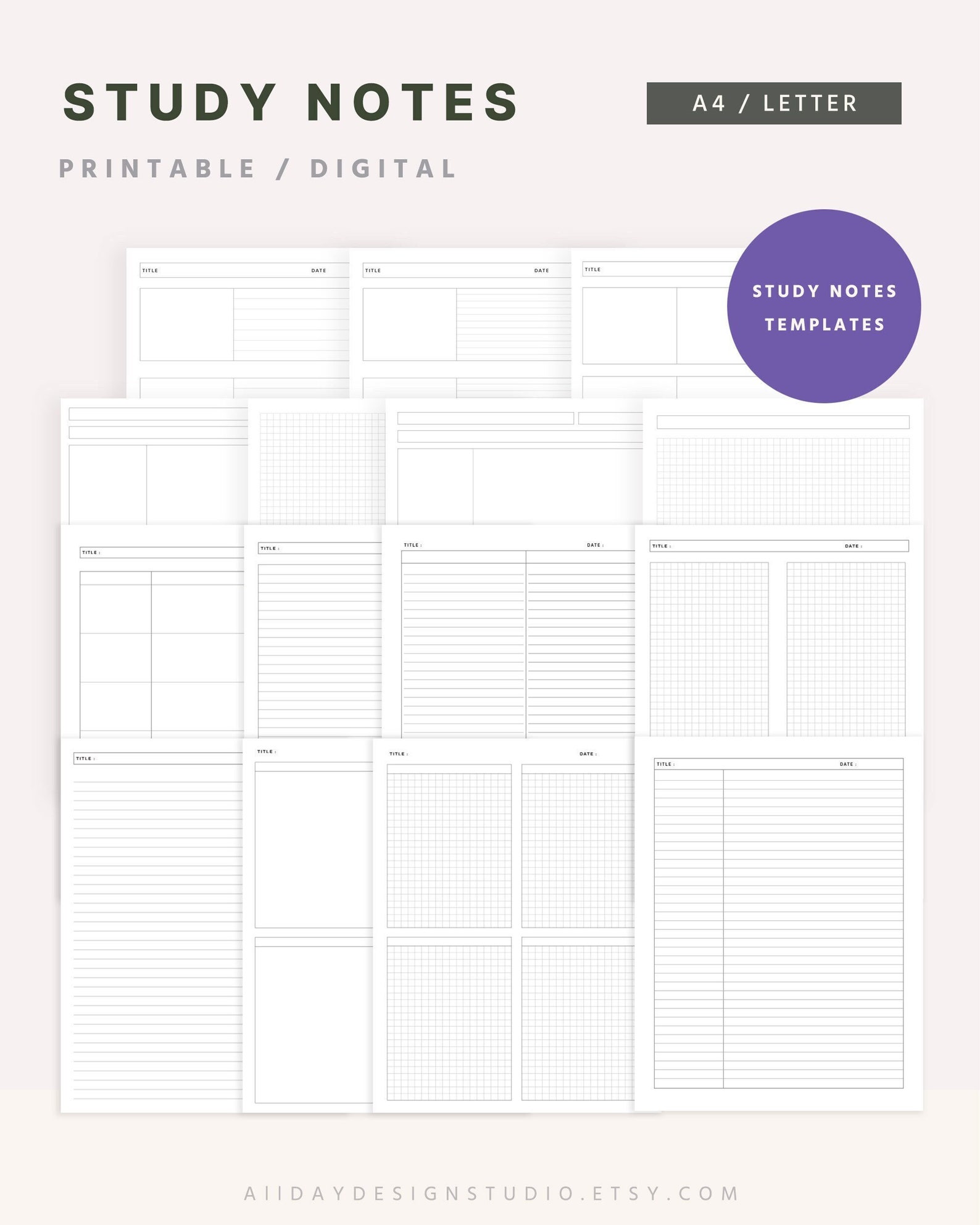 Study Notes Template, Class Notes Template, Lecture Notes Bundle, Lined ...