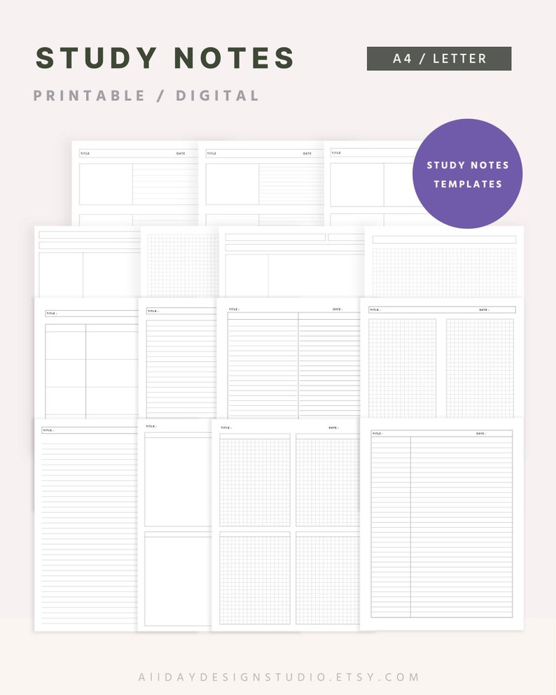Study Notes Template, Class Notes Template, Lecture Notes Bundle, Lined