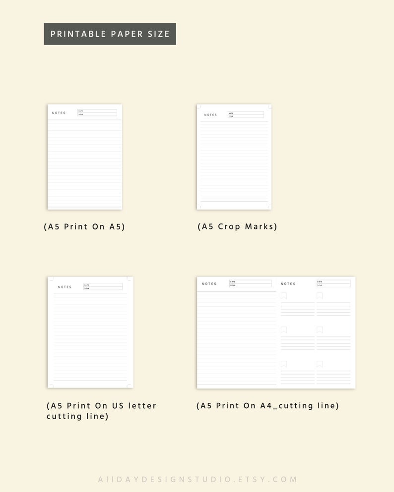 A5 Size Notes Paper, Lined, Grid Notes, Printable Study Note Template ...