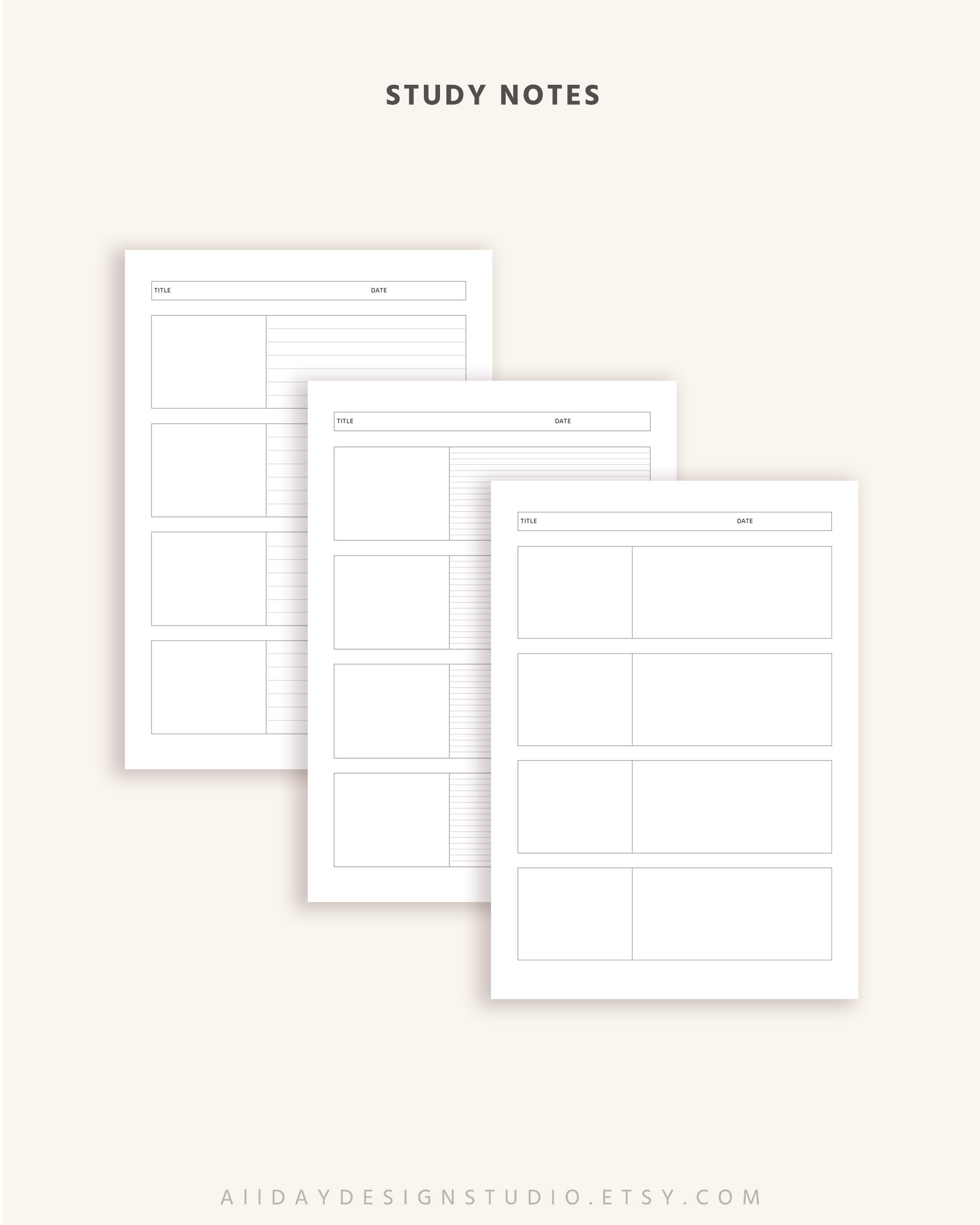 A5 Printable Study Note, Study Planner, Graph Paper, Cornell Note ...