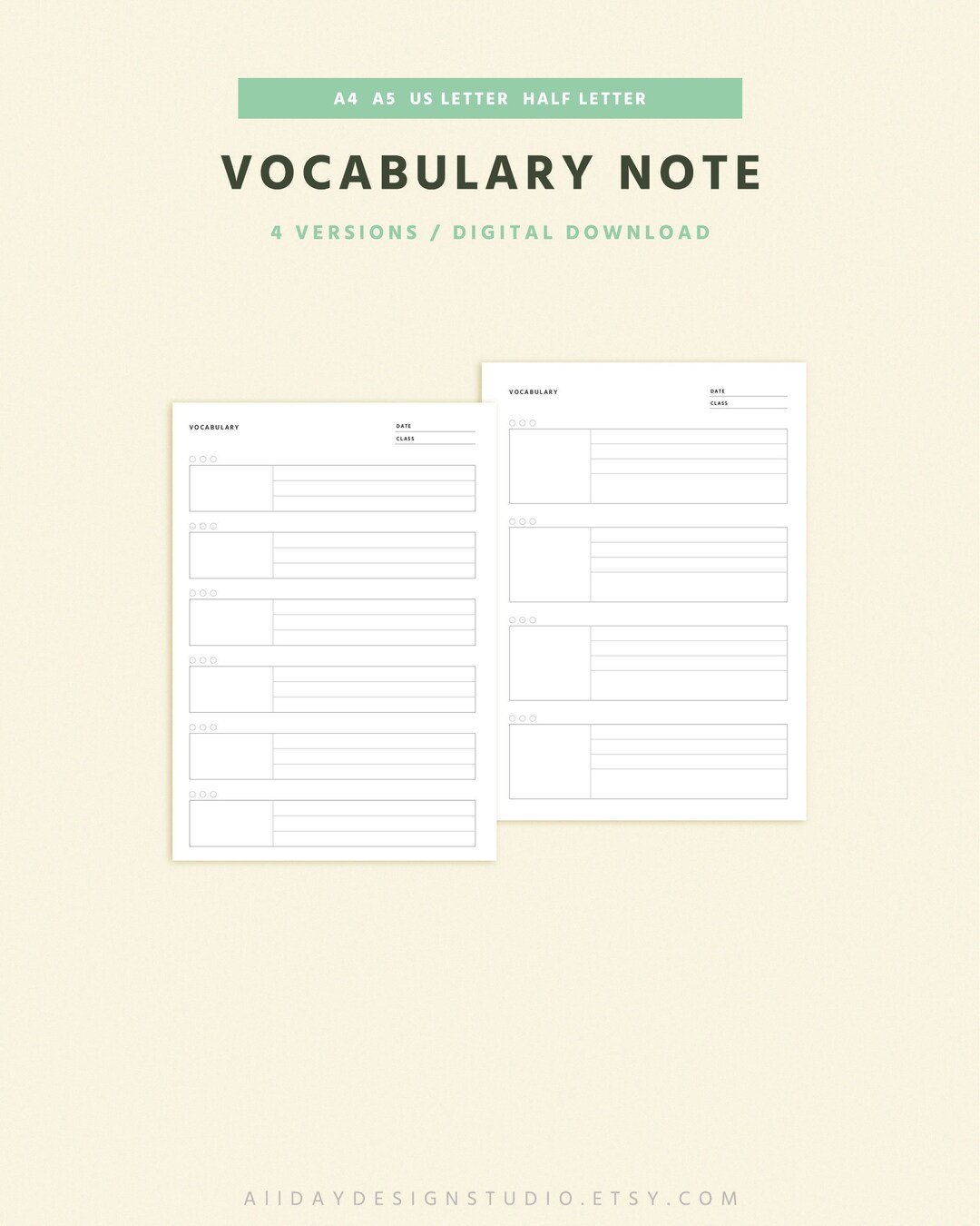 Minimal Vocabulary List, Vocabulary Note Printable Planner, Vocabulary ...