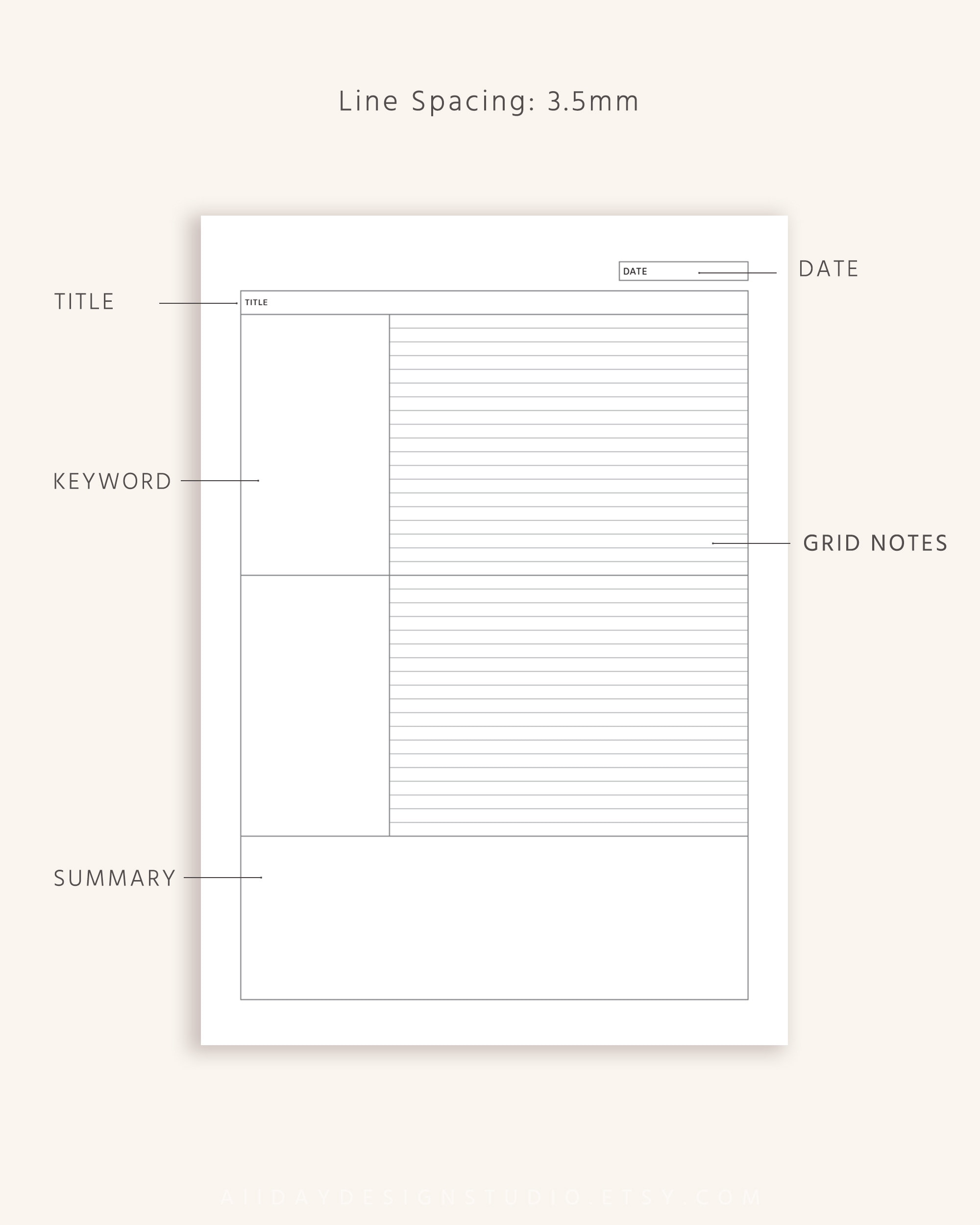 A5 Cornell Notes Template: Lined & Grid Study Notes (PDF) - Etsy