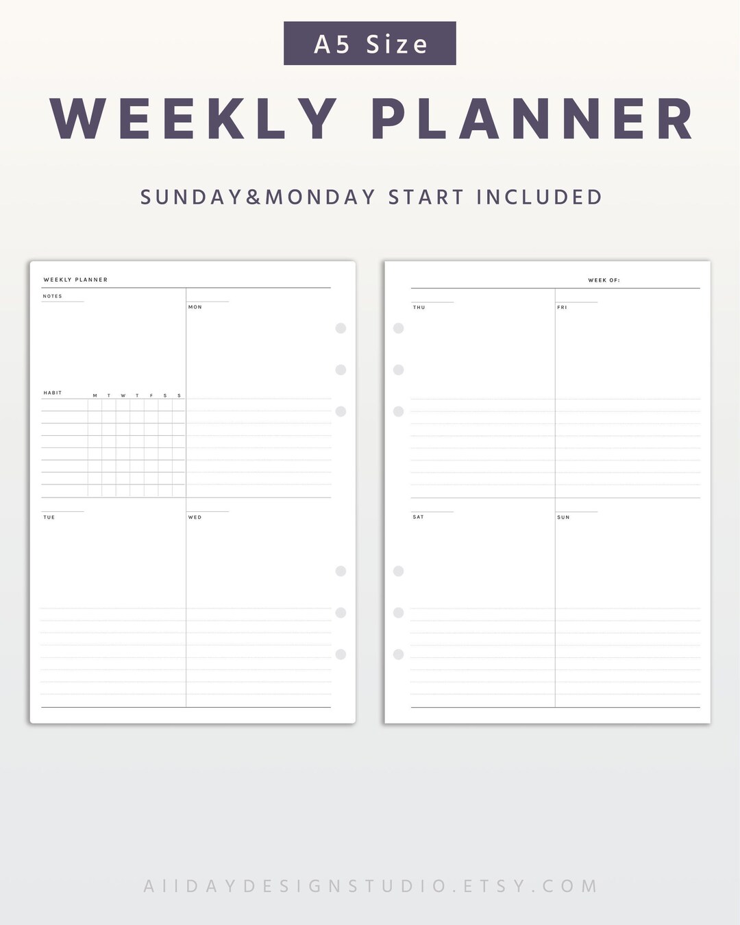 Weekly Planner A5 Size Printable, Weekly Template, Weekly Planner ...