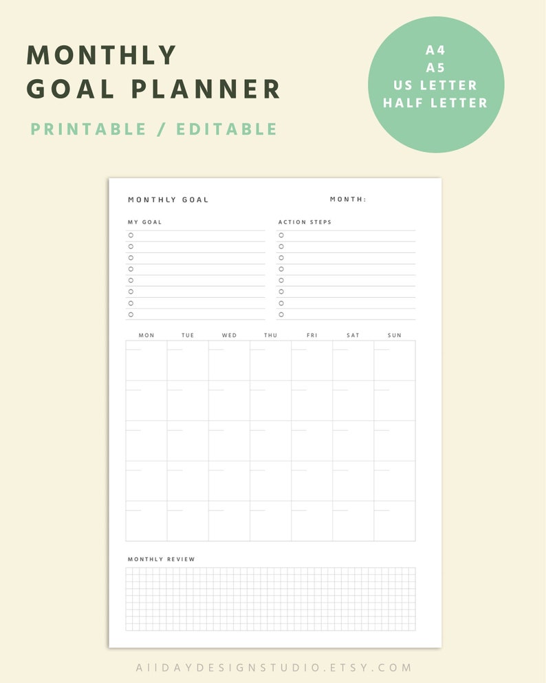 Monthly Goal Progress Tracker, Monthly Review, Monthly Reflection ...
