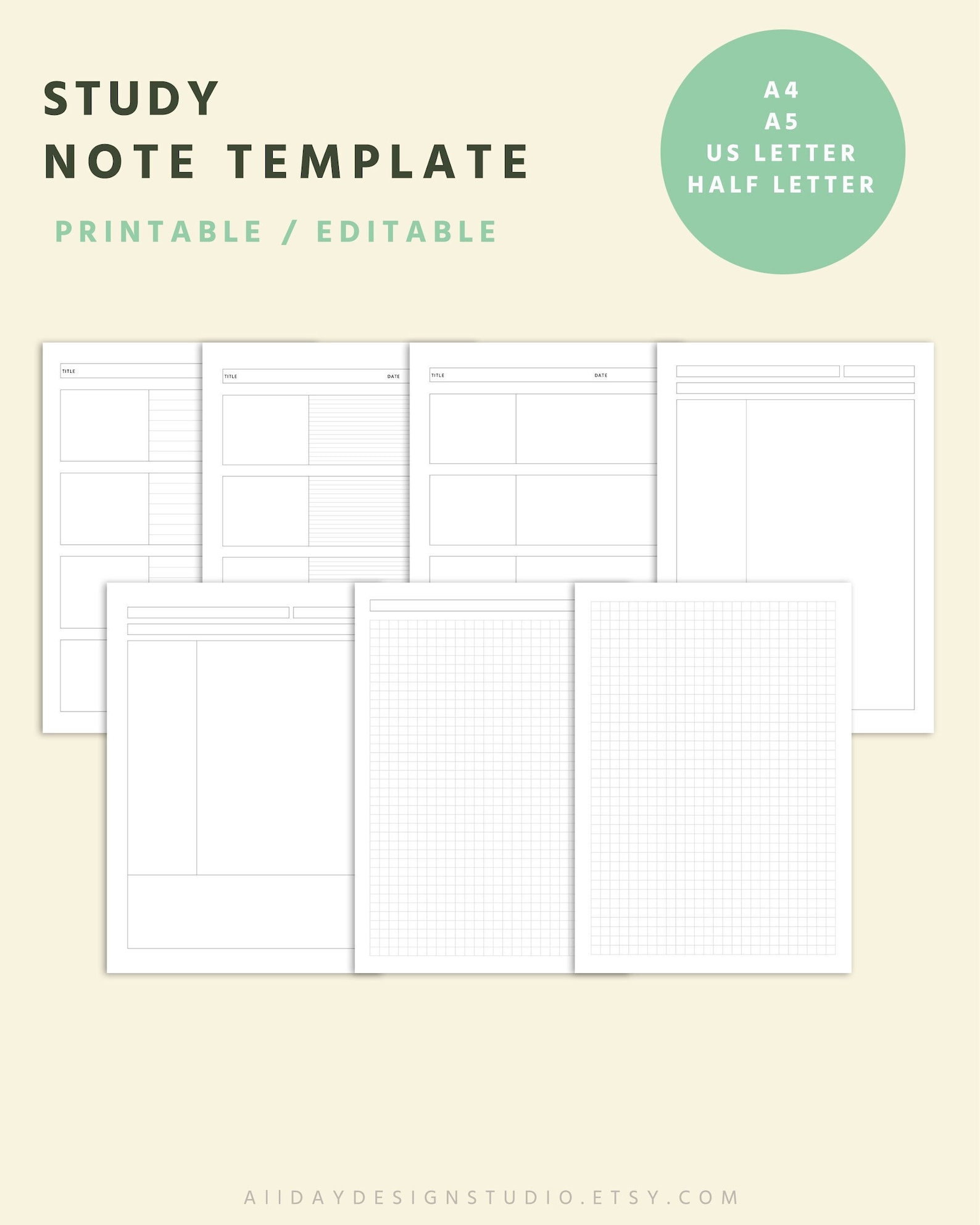 Lecture Notes Template, Notes Paper A5 Size, Writing Paper, Study Note ...