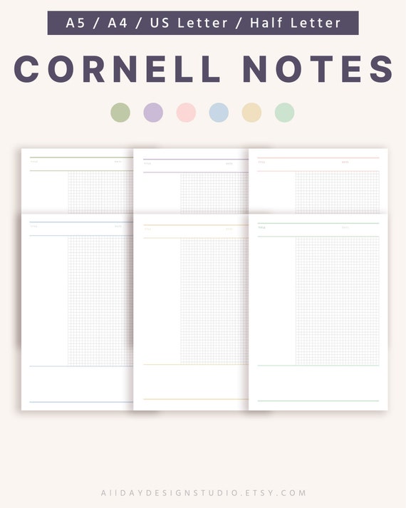6 Notas de Cornell imprimibles en color Plantilla de nota de | Etsy