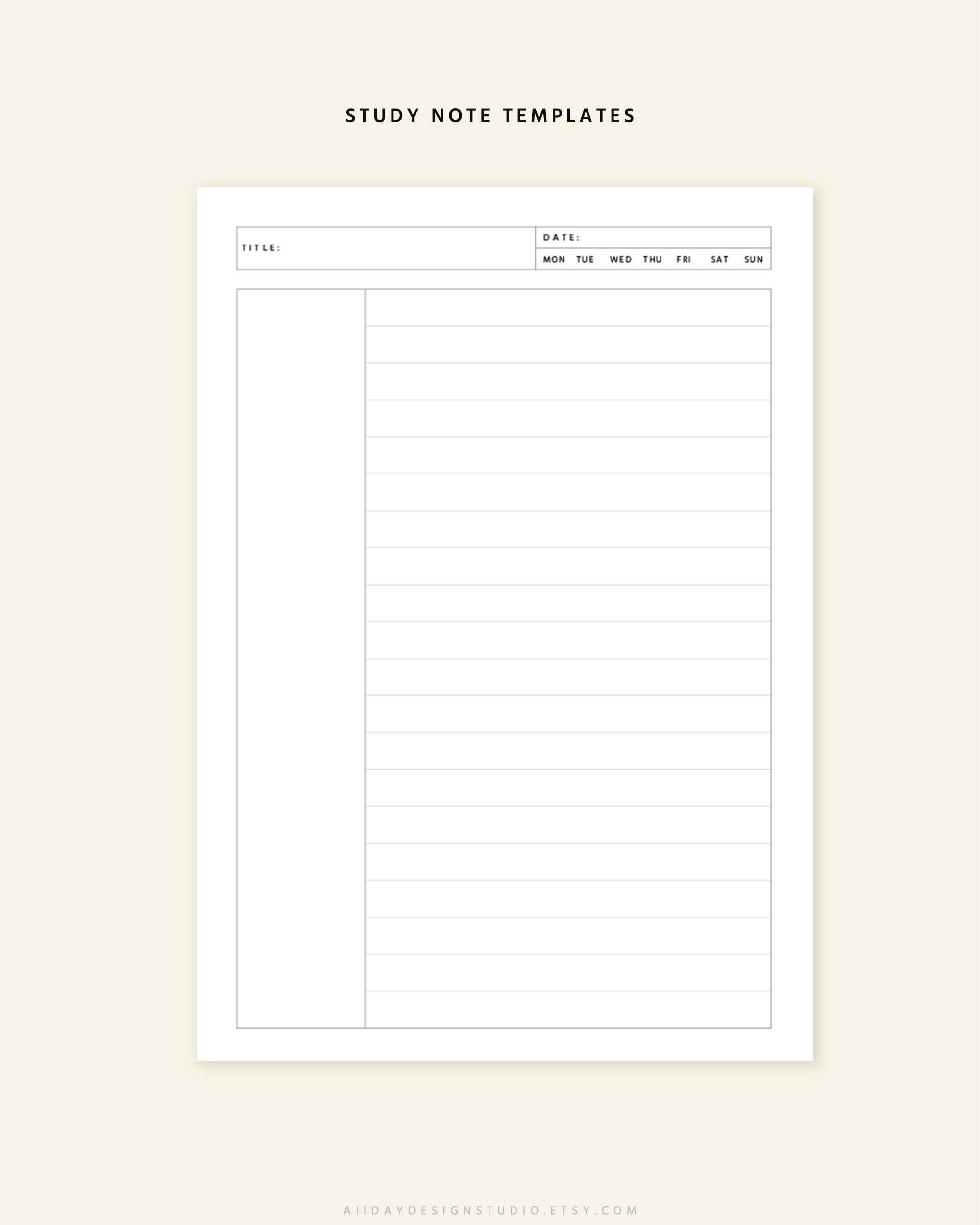 Printable Study Note Template: A4, A5, US Letter (PDF) - Etsy