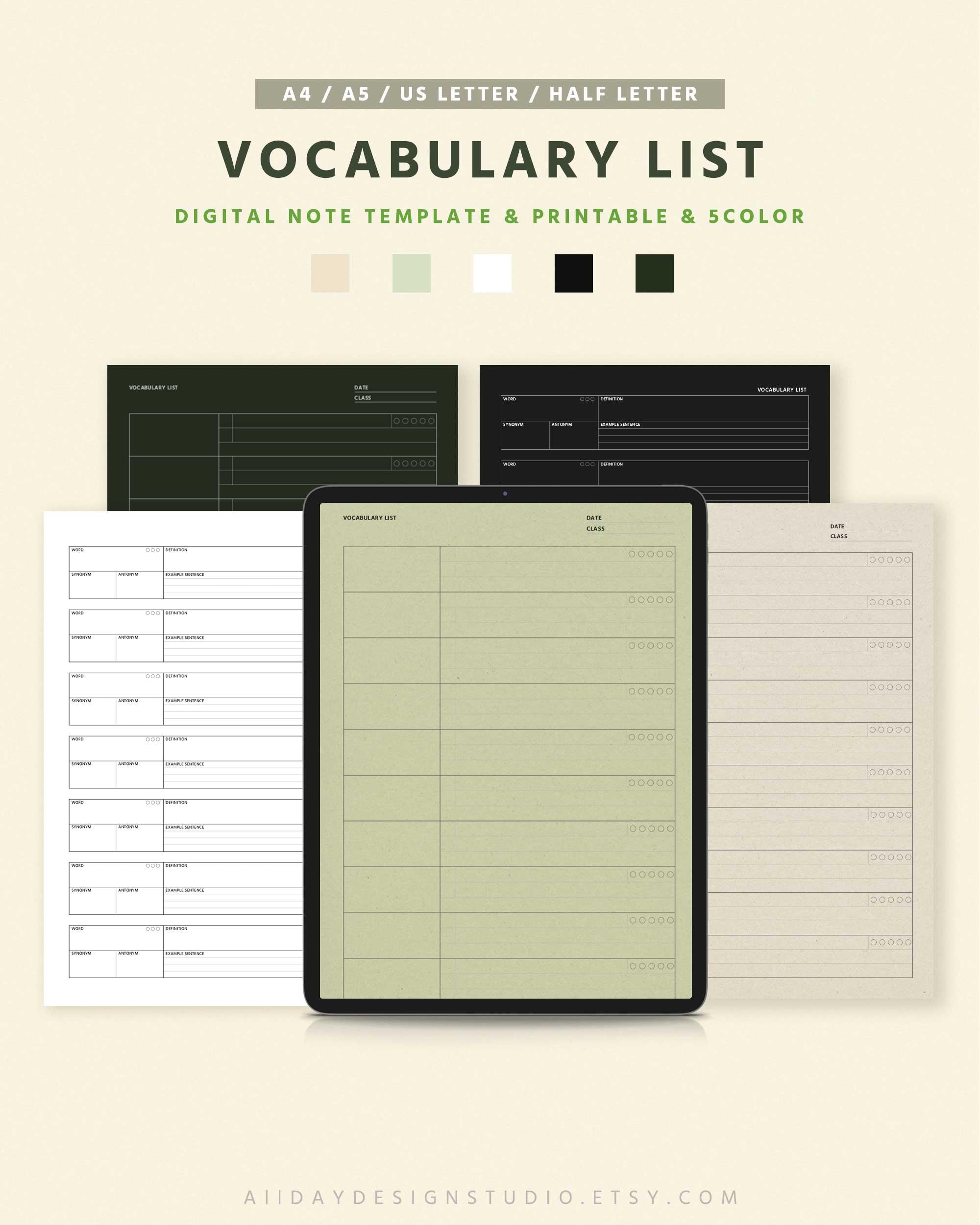Printable Vocabulary List PDF, Editable Vocabulary Journal for Language ...
