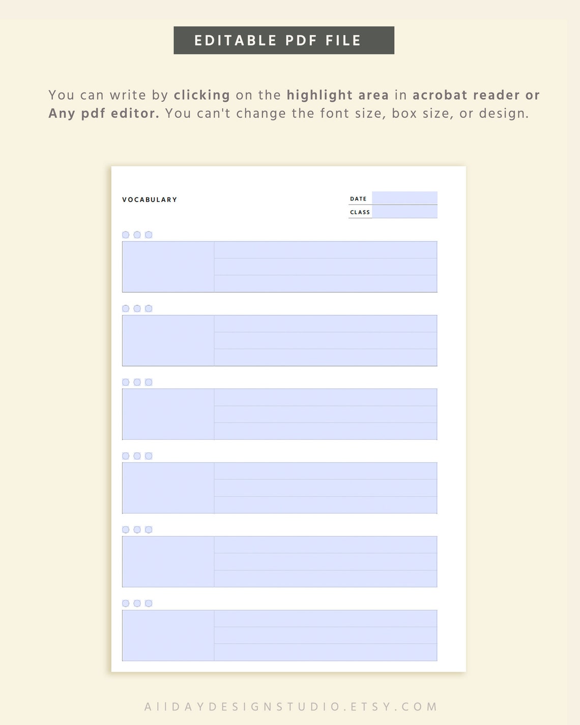 Minimal Vocabulary List, Vocabulary Note Printable Planner, Vocabulary ...