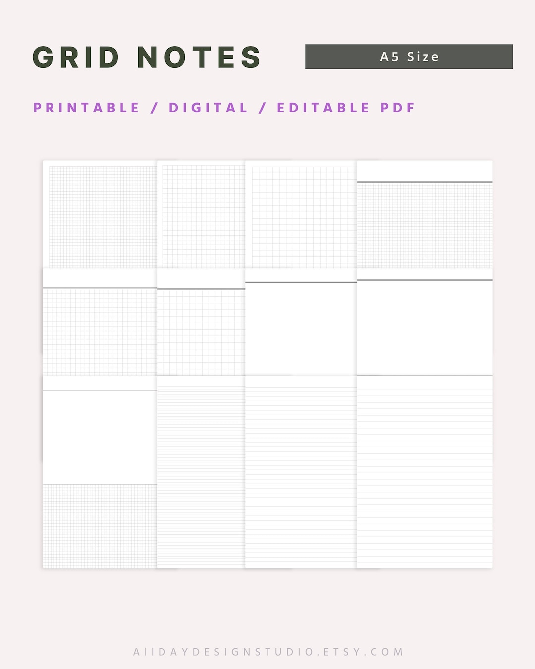 A5 Grid, Lined Note Taking Template, Student Note Template Printable ...