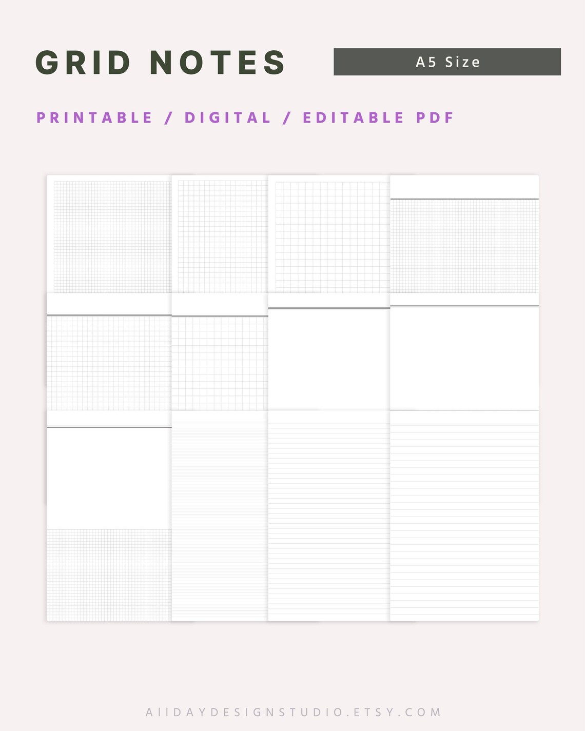 A5 Grid, Lined Note Taking Template, Student Note Template Printable ...