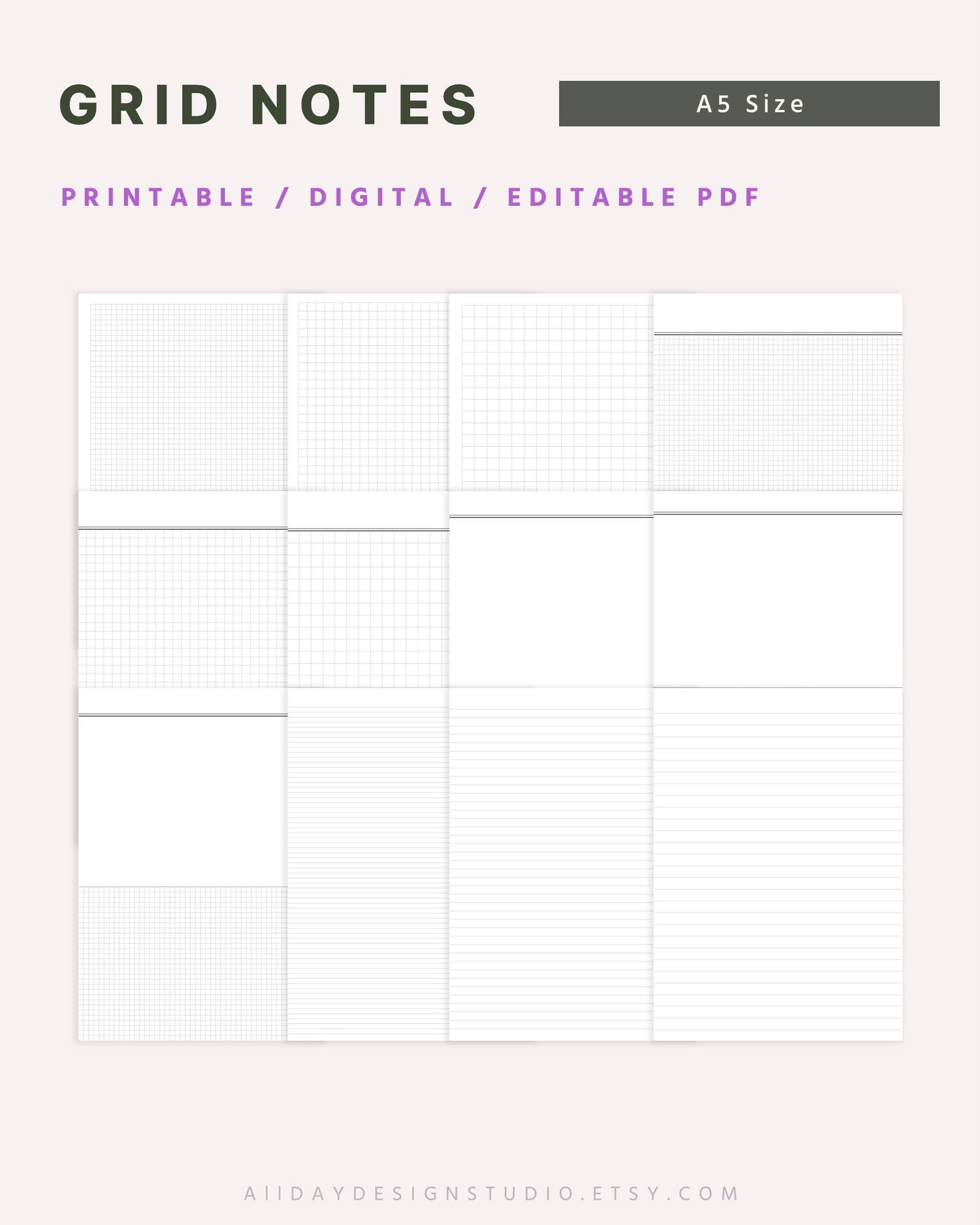 A5 Grid, Lined Note Taking Template, Student Note Template Printable ...