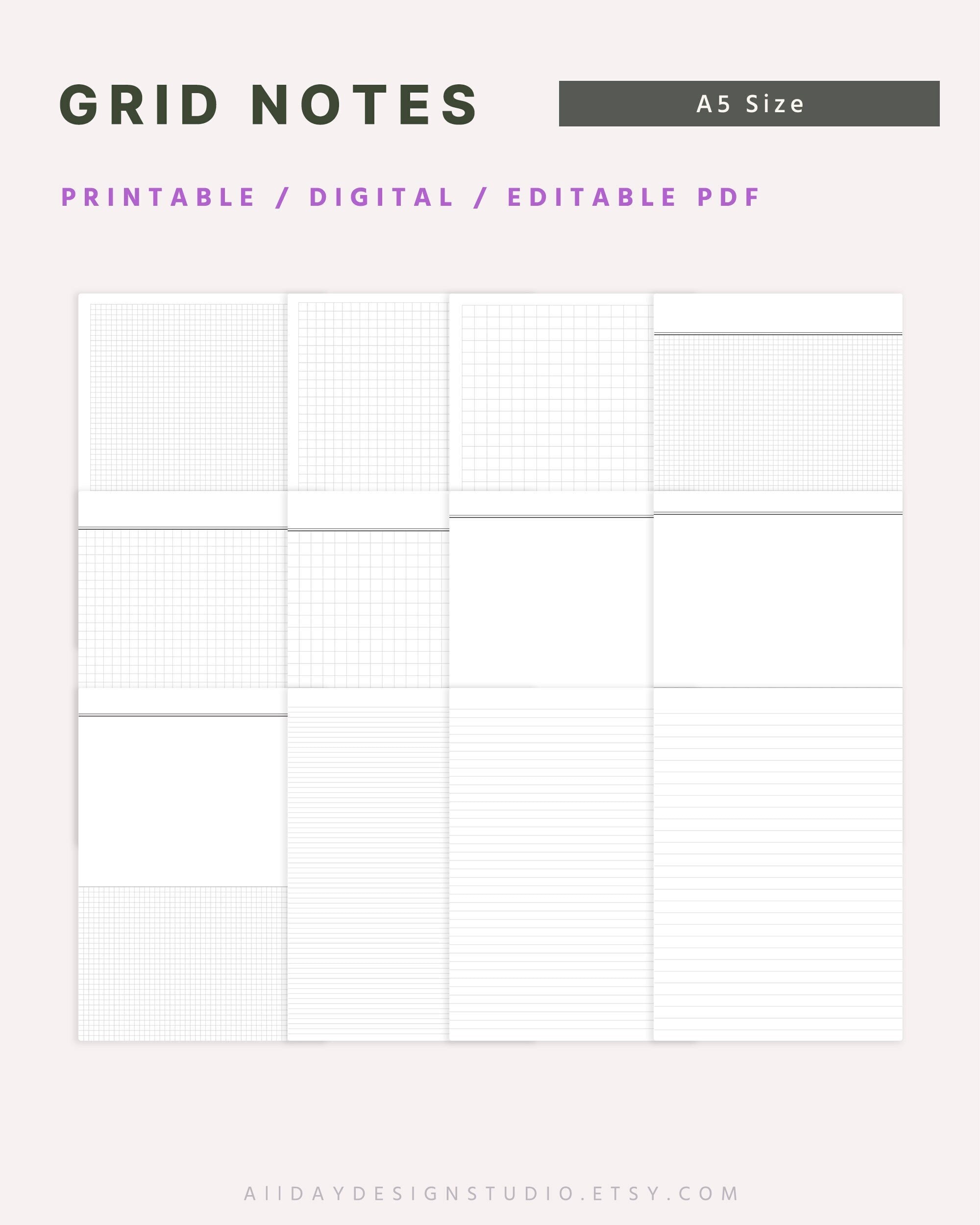 A5 Grid, Lined Note Taking Template, Student Note Template Printable ...