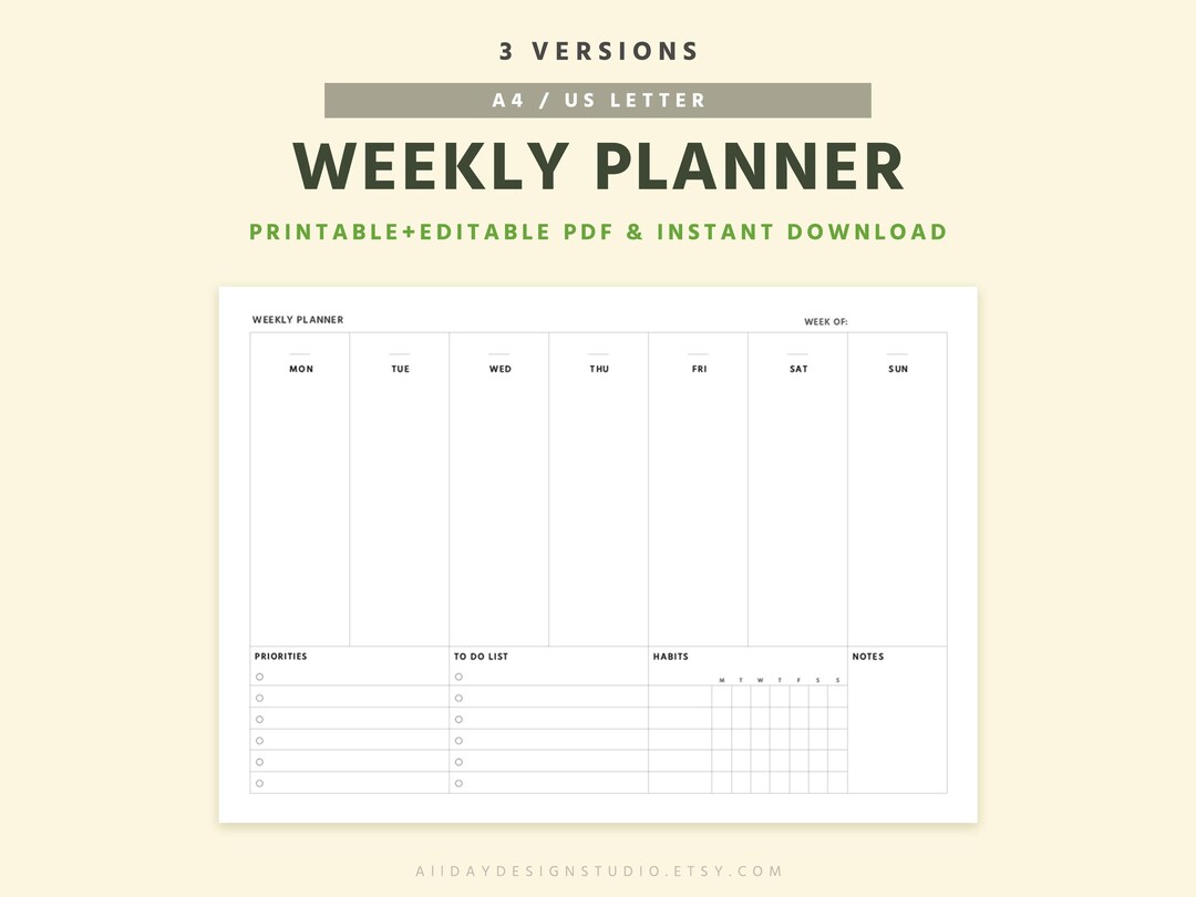 ADHD Weekly Planner Printable Landscape, Undated Weekly to Do List, One ...