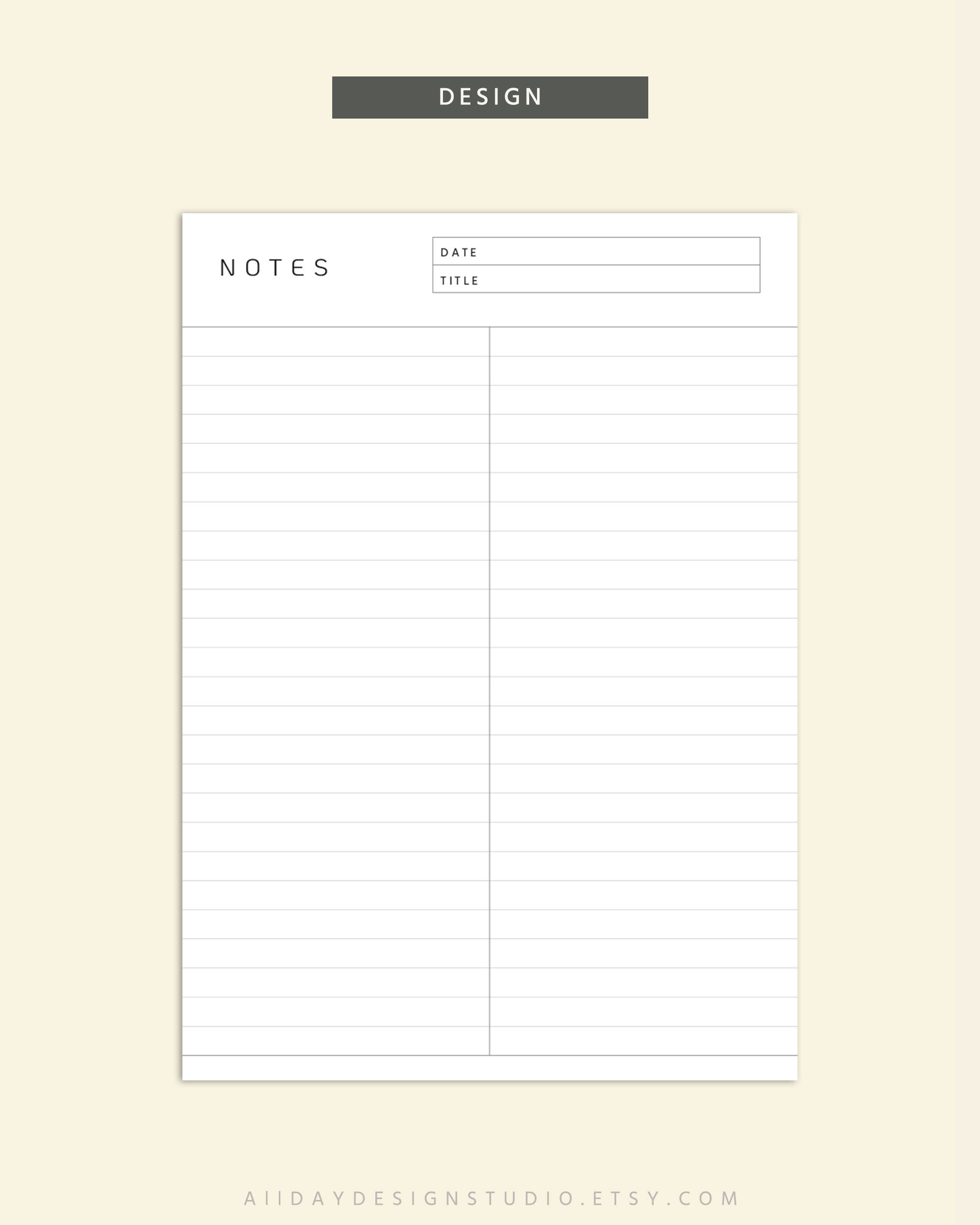 A5 Size Notes Paper, Lined, Grid Notes, Printable Study Note Template ...