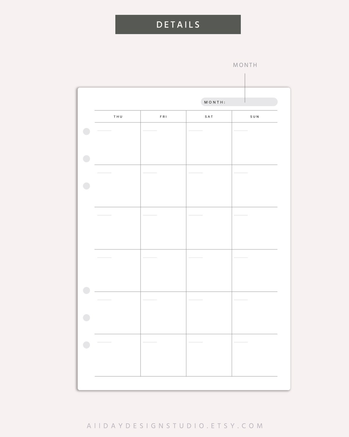 A5 A4 Undated Monthly Simple Planner, Monday Sunday Start, Blank ...