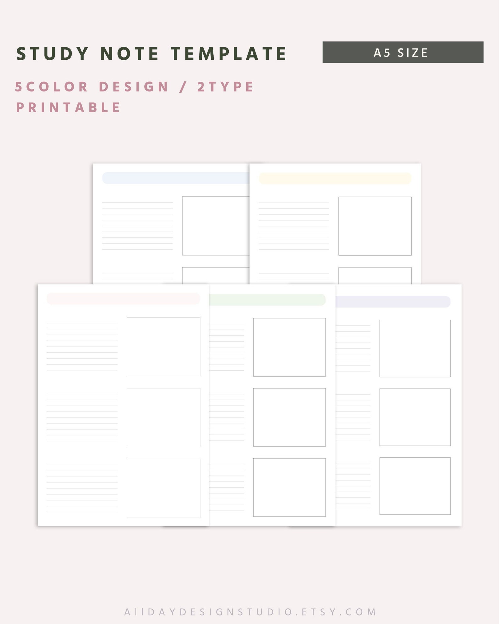 A5 Study Note Planner Insert: Printable Note Template (digital Download ...