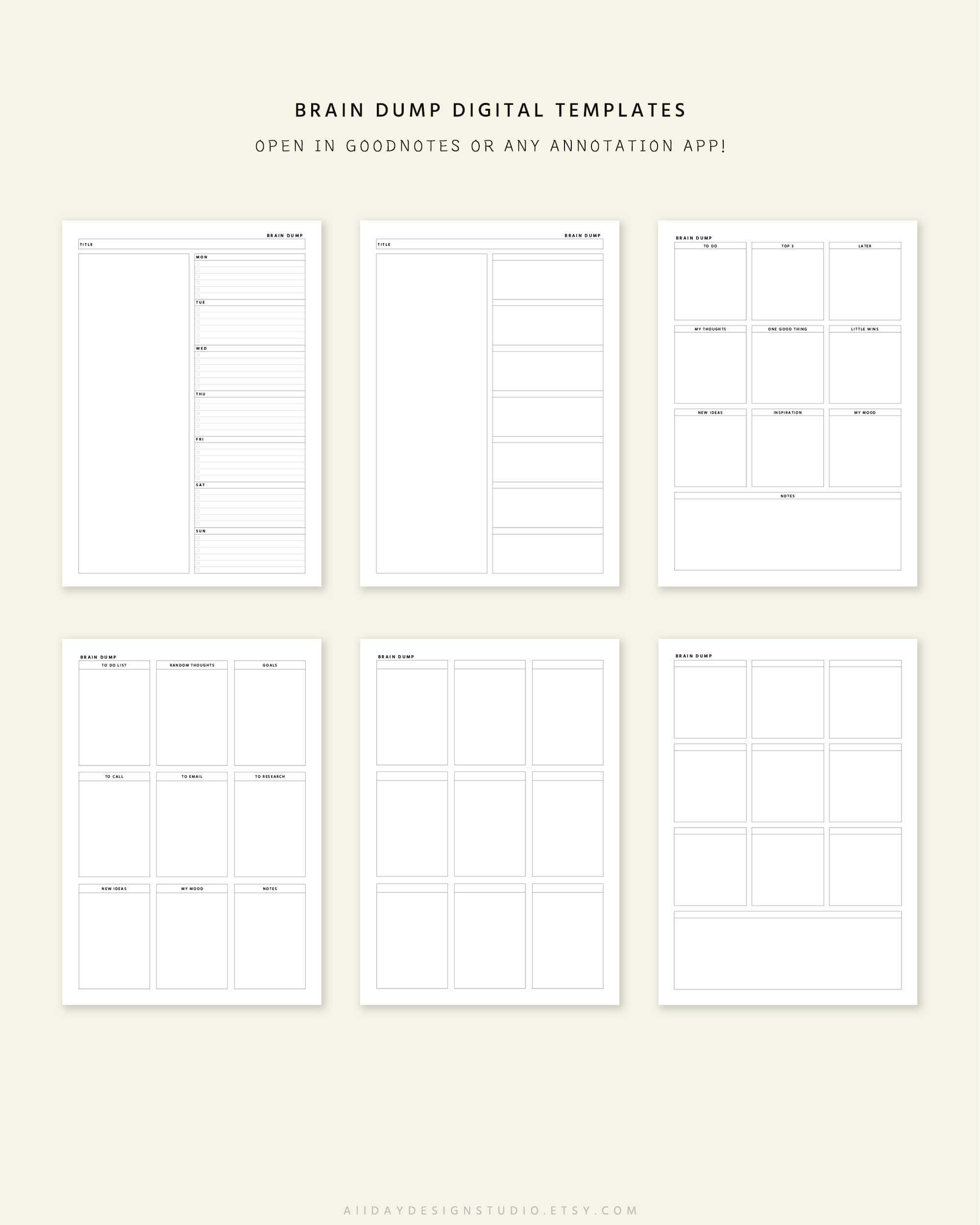 Minimalist Brain Dump Template: Digital Journal for Goodnotes ...