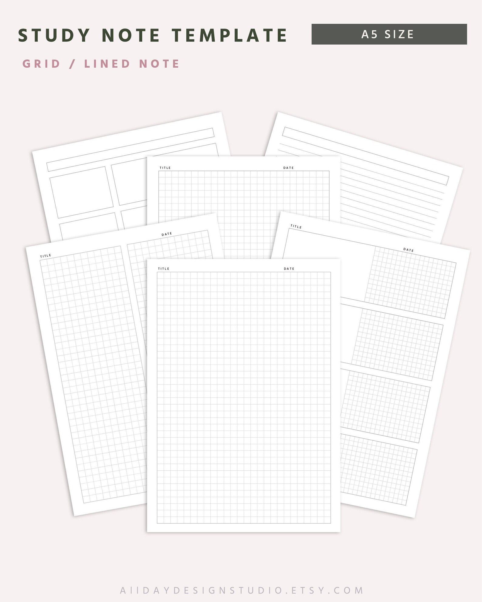 A5 Lecture Note Taking, Lined Note, Grid Note, Study Note Template ...